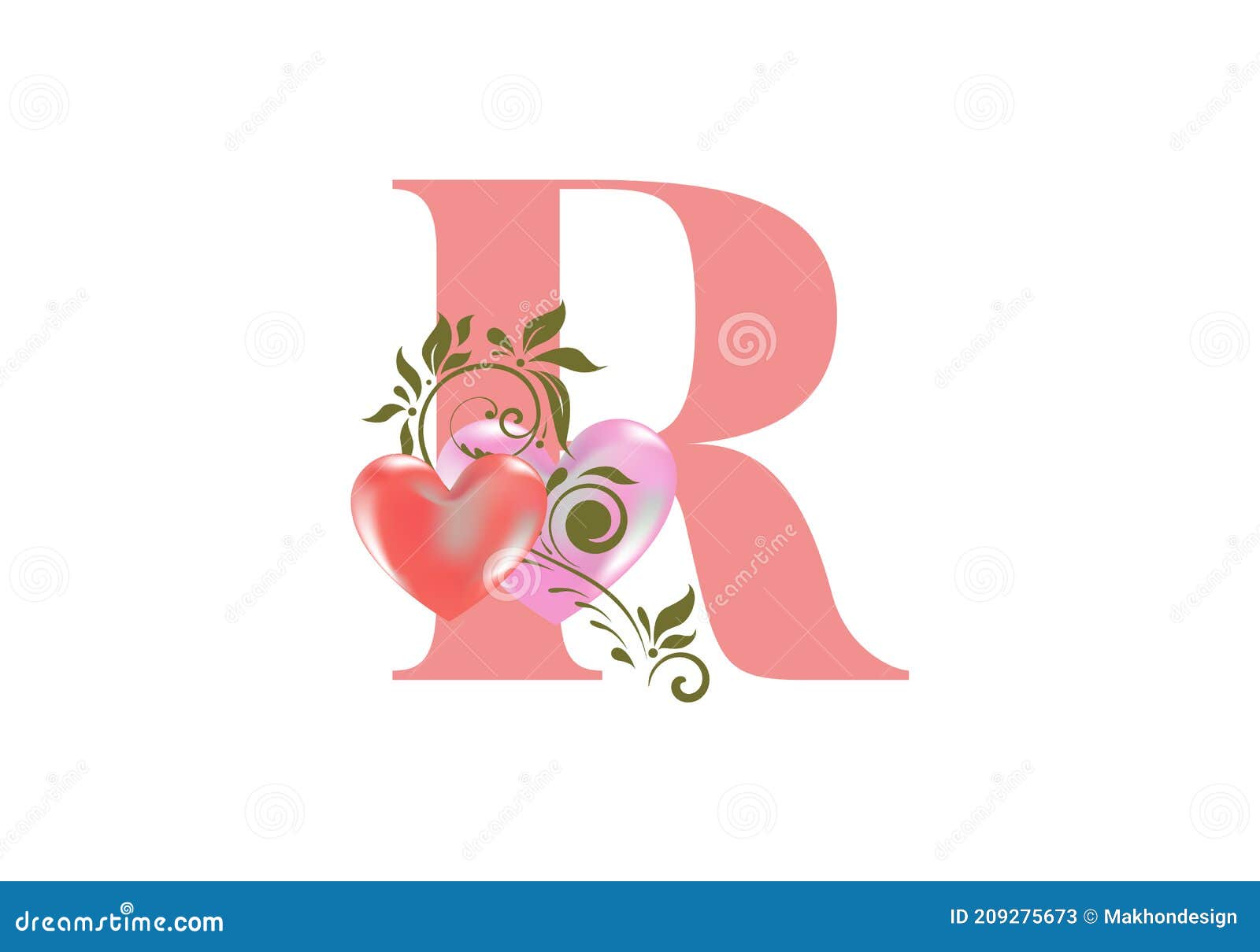 Floral Alphabet, Letter R with Two Hearts. Monogram for Wedding ...