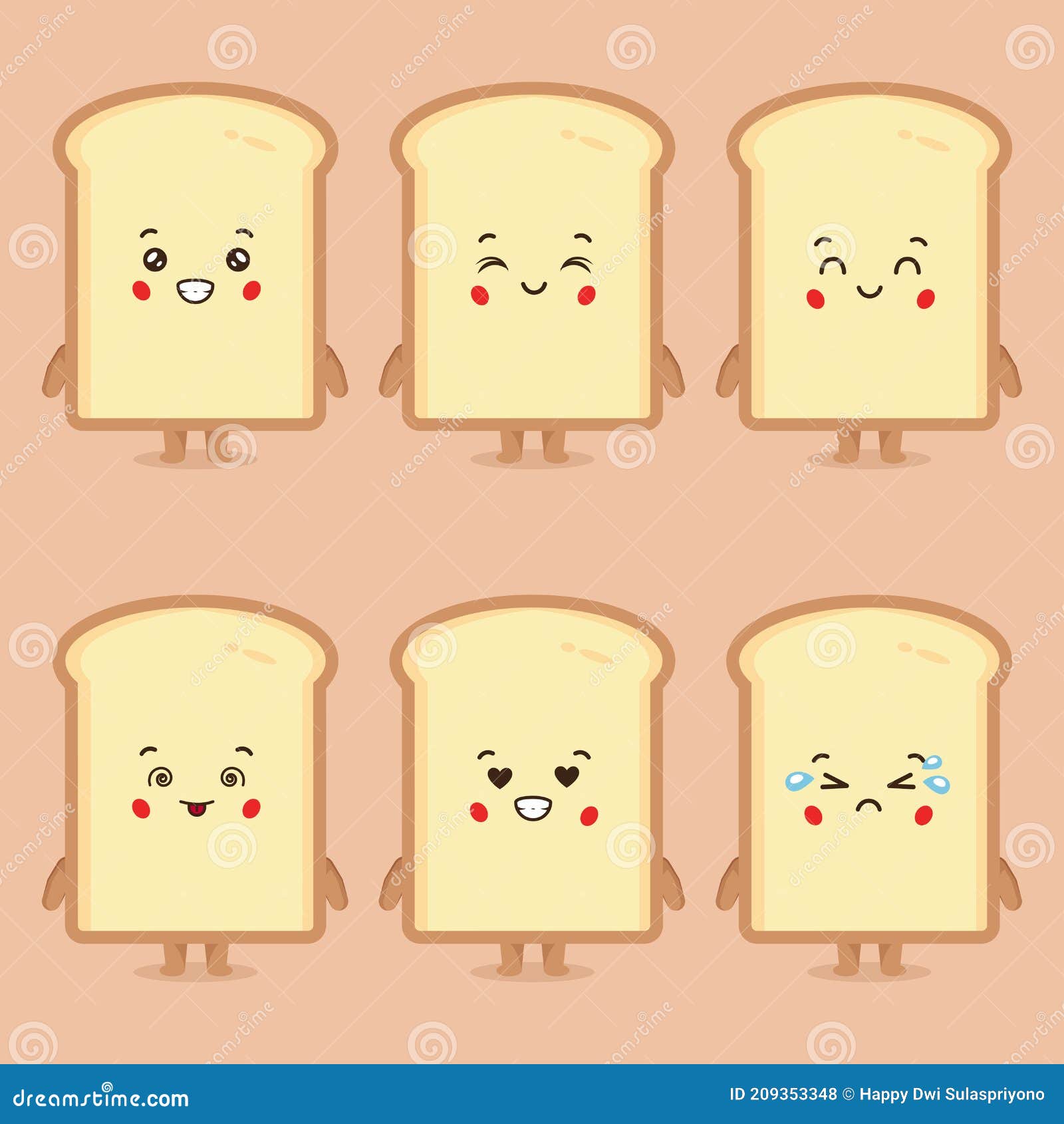 Cute Bread with Various Expression Stock Vector - Illustration of ...