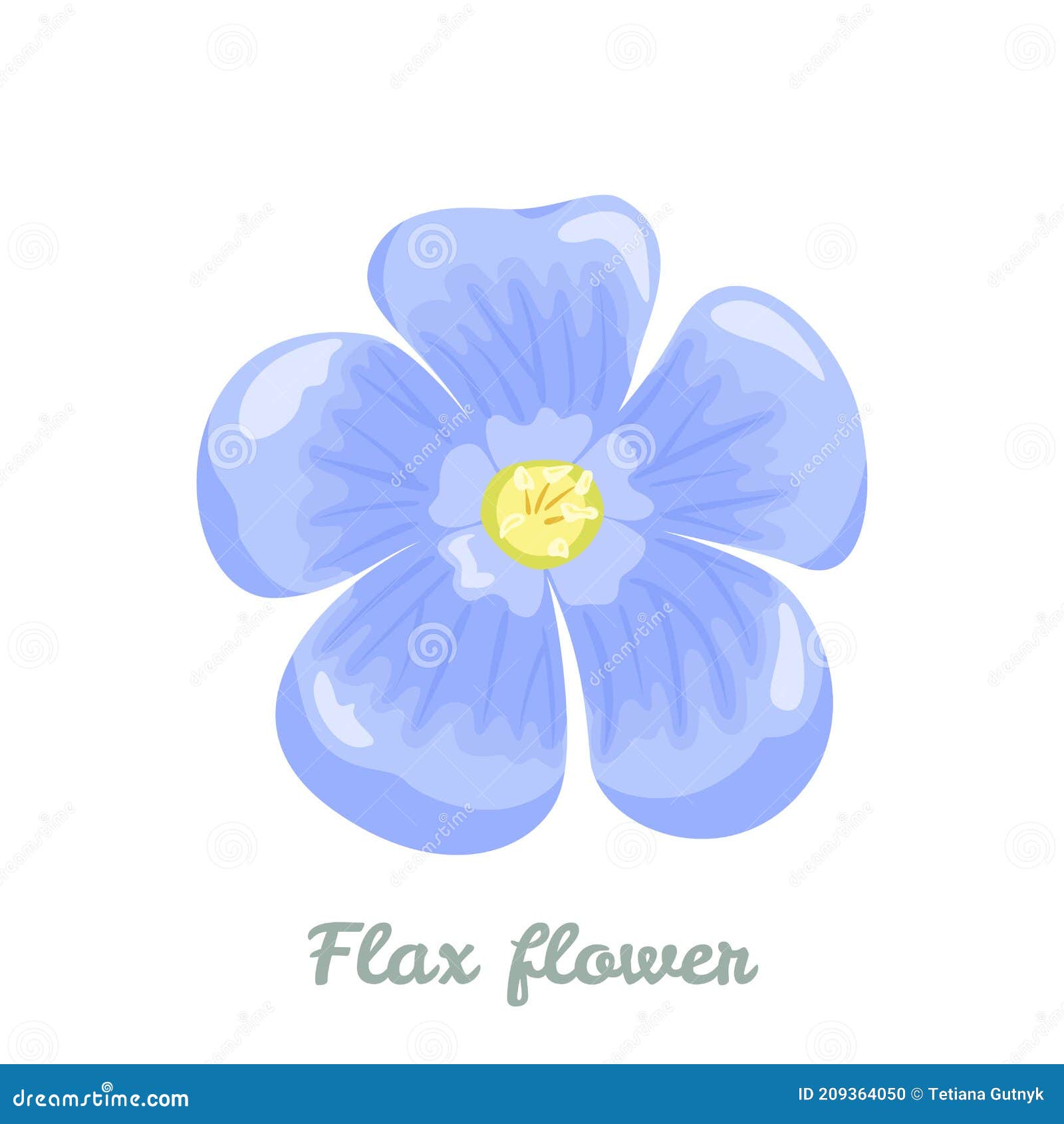 Cartoon Blue Flax Flower Isolated on White Background. Vector Stock ...