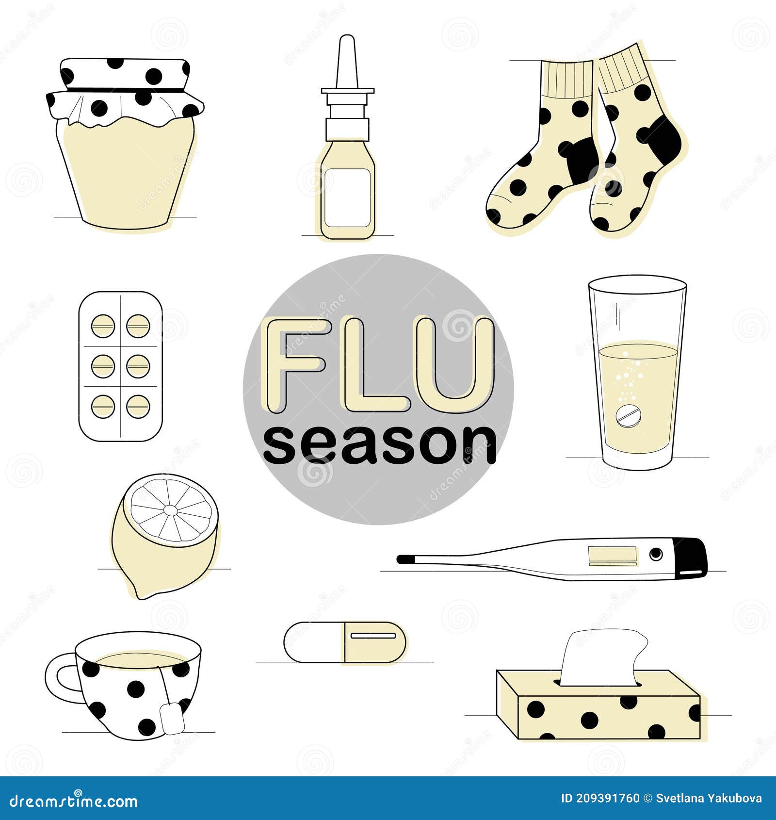 Flat Vector Icon Set of Cold and Flu Season Items Stock Vector ...