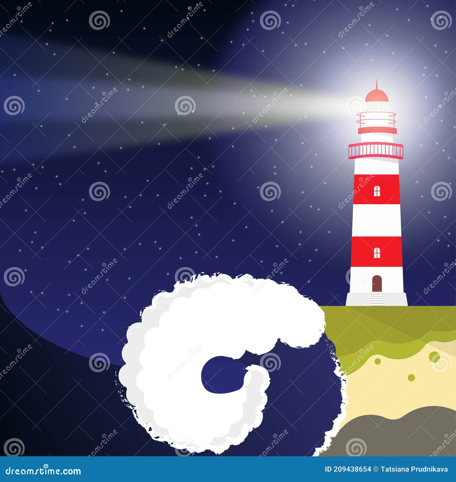 A Red White Lighthouse on the Ocean Coast Indicates the Way with a ...