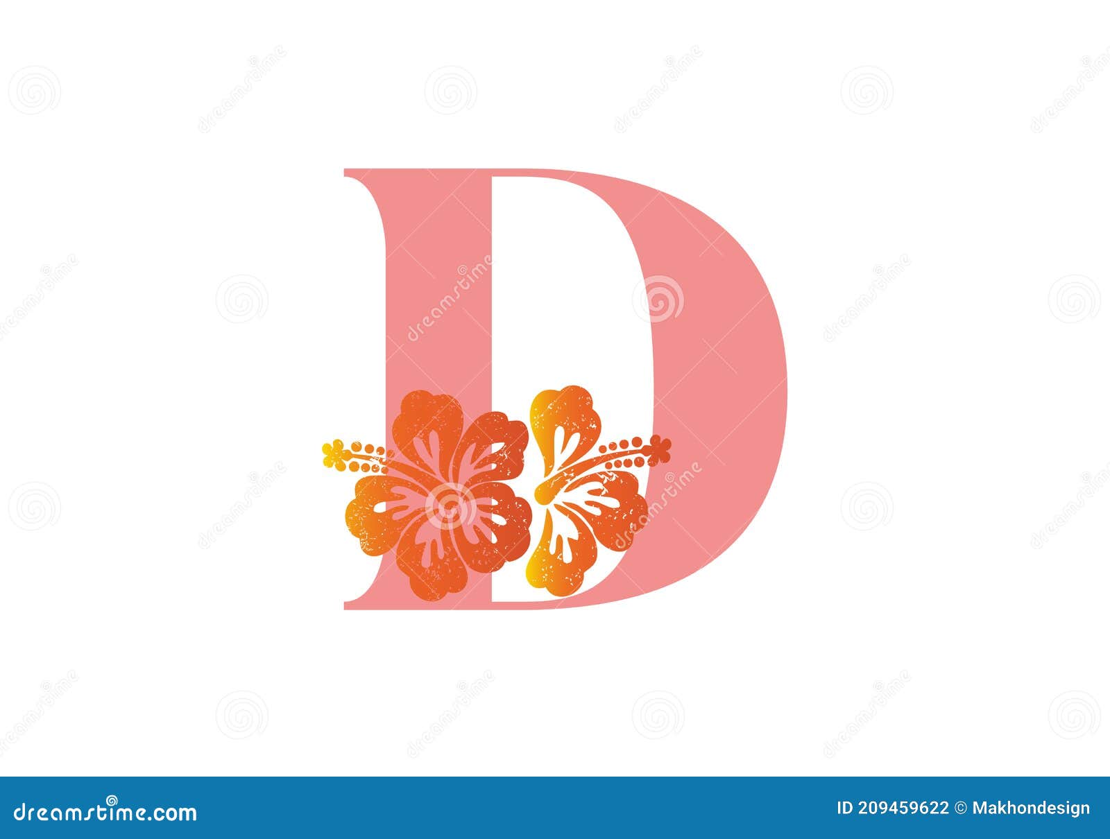 Monogram Initials Letter D with Hibiscus Flower on White Background ...