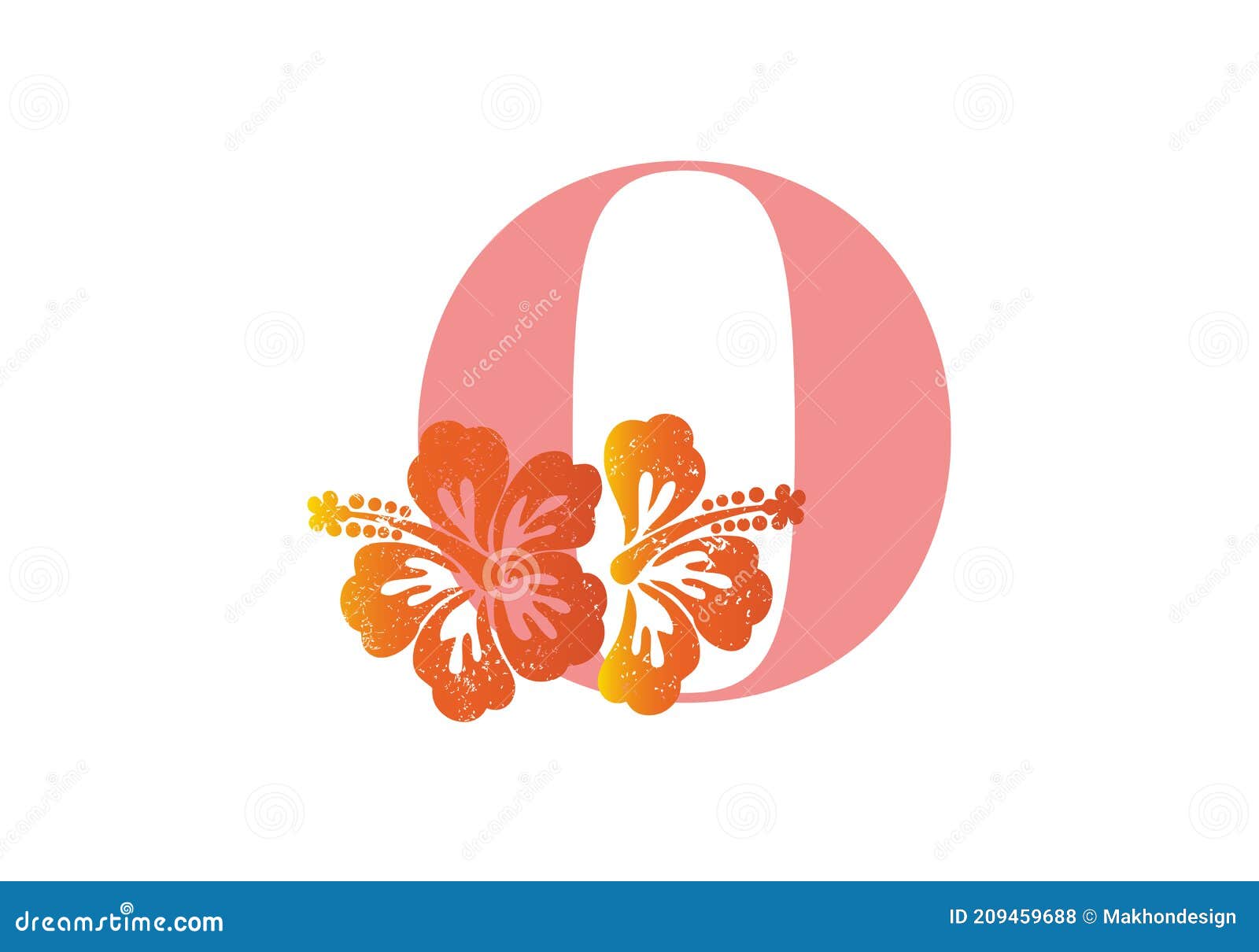 Monogram Initials Letter O with Hibiscus Flower on White Background ...