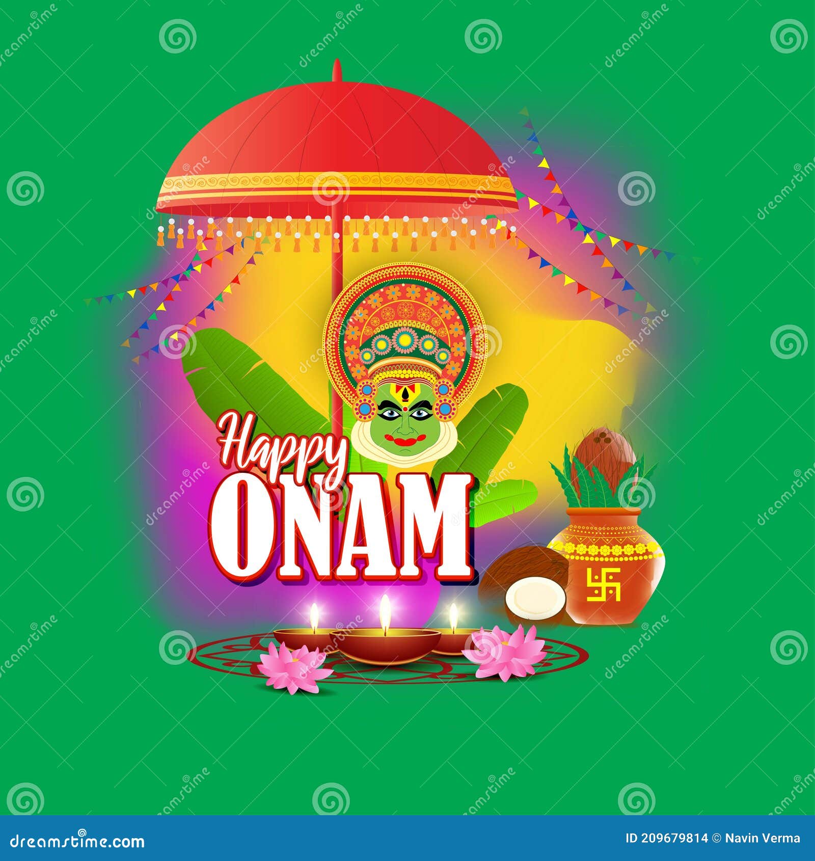 Vector Illustration Concept of Happy Onam Festival Greeting. Stock ...