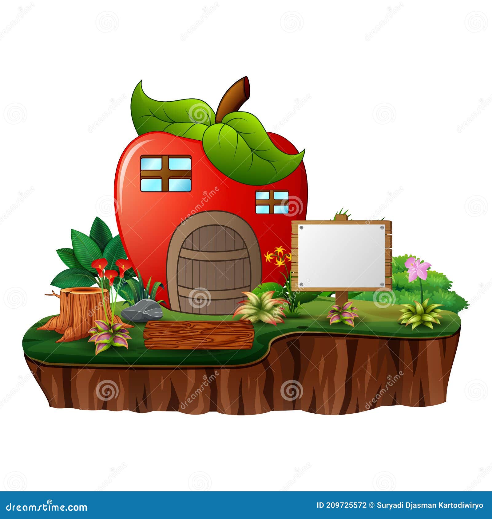 Cartoon of Apple House with a Blank Sign on the Island Stock Vector ...
