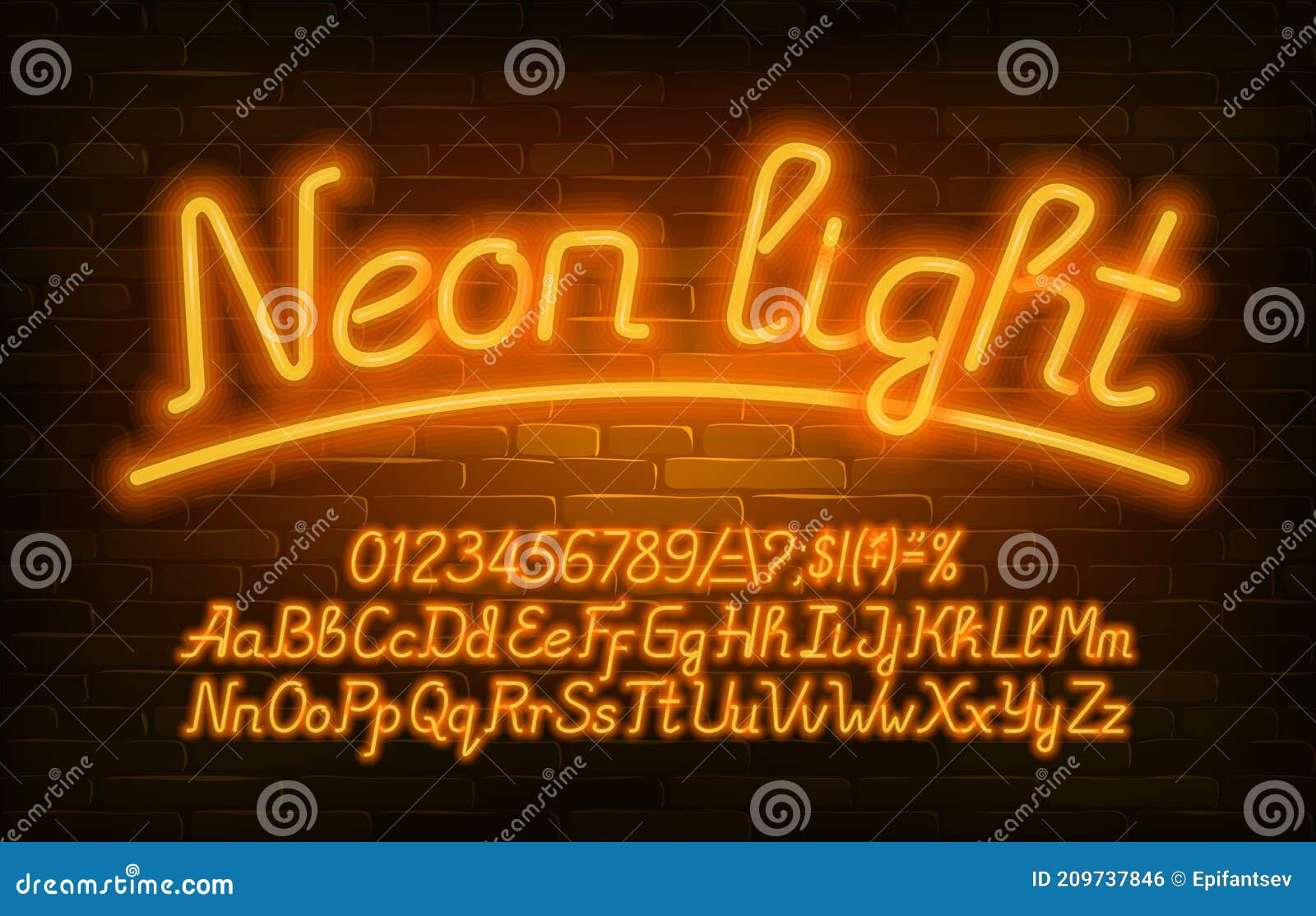 Neon Light Alphabet Font. Yellow Neon Color Letters, Numbers and ...