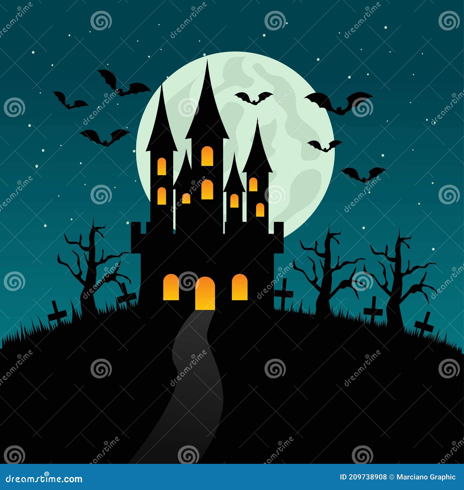 Halloween Haunted Castle. Vector Illustration Stock Vector ...