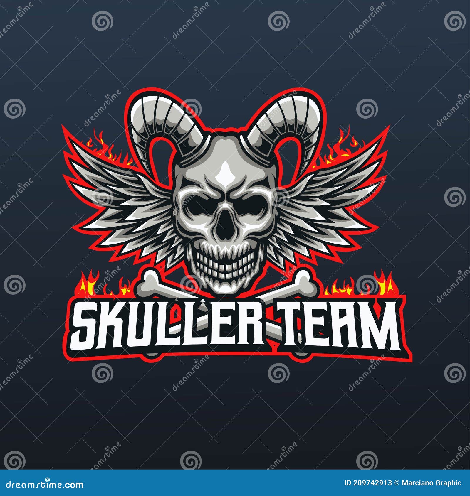 Skull with Fire Mascot Logo Template Stock Vector - Illustration of ...