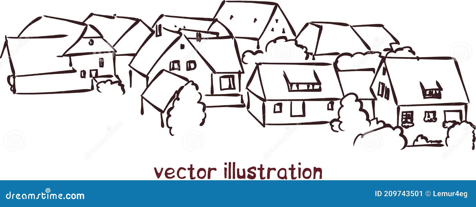Vector Sketch of Europe Suburb Stock Vector - Illustration of roof ...