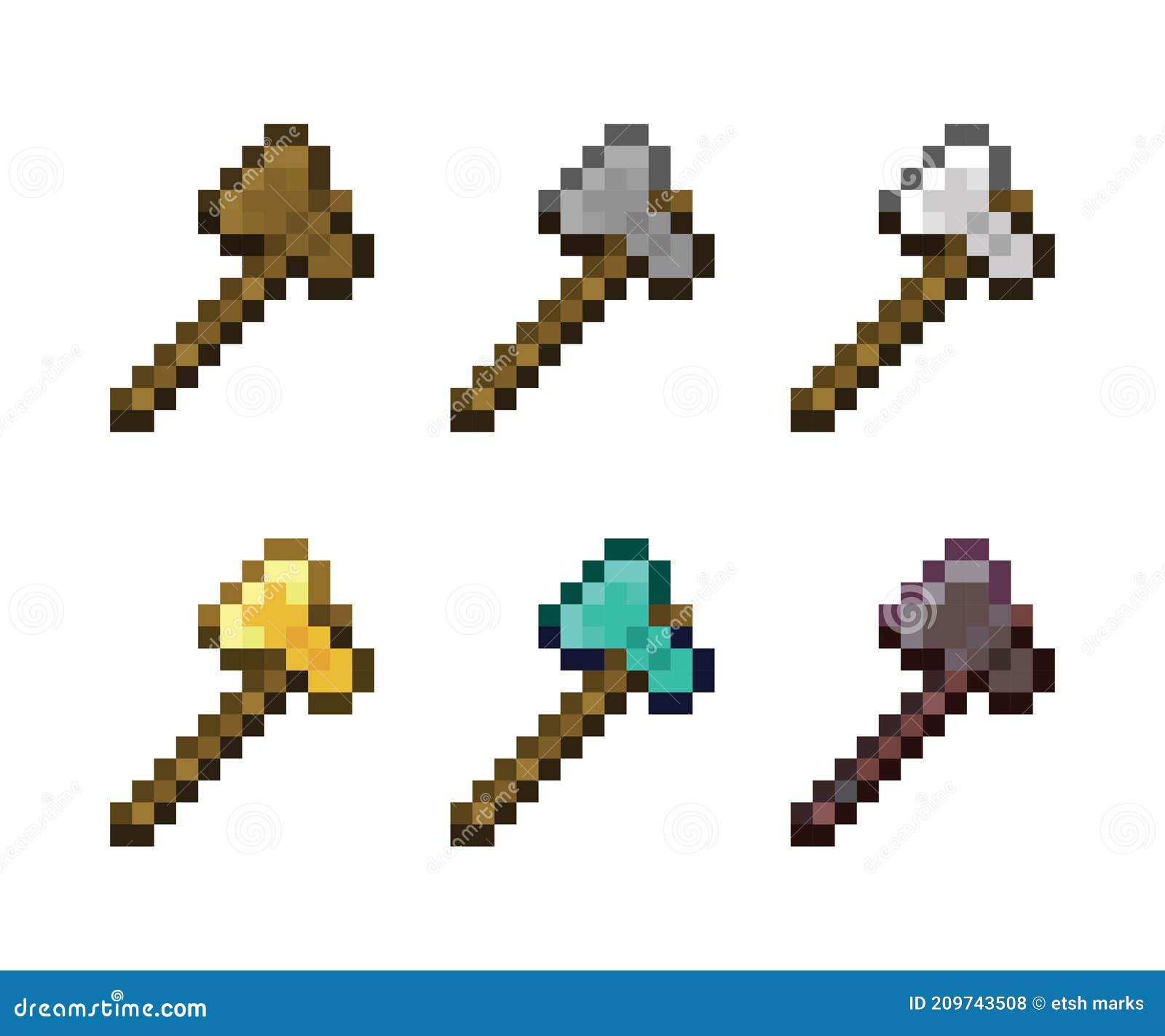 Pixel art set of Axe. stock vector. Illustration of pick - 209743508