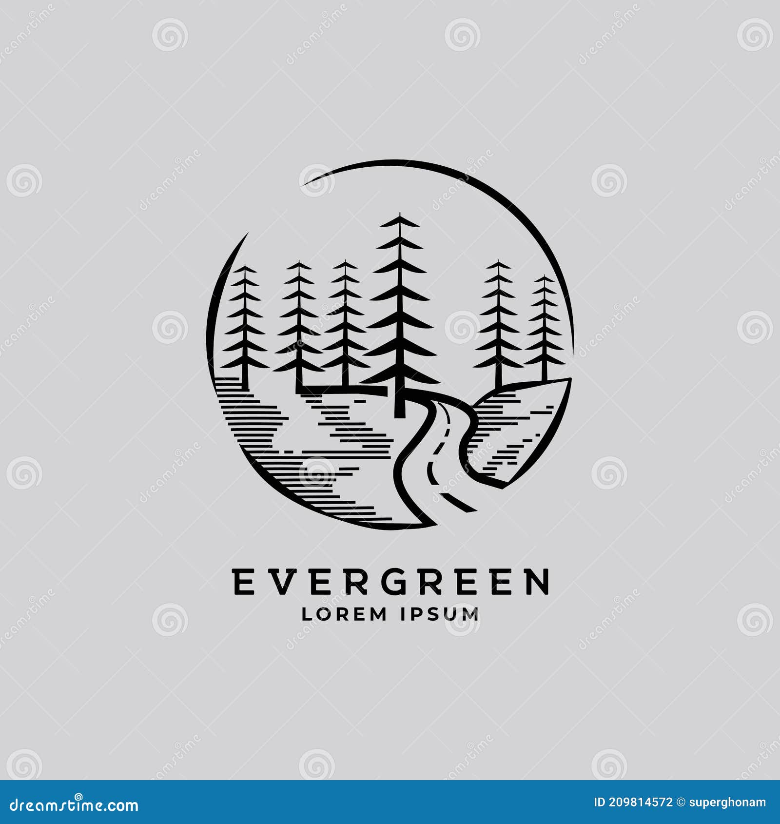 Pines Tree Forest and Road Way Vintage Logo Design Template Stock ...