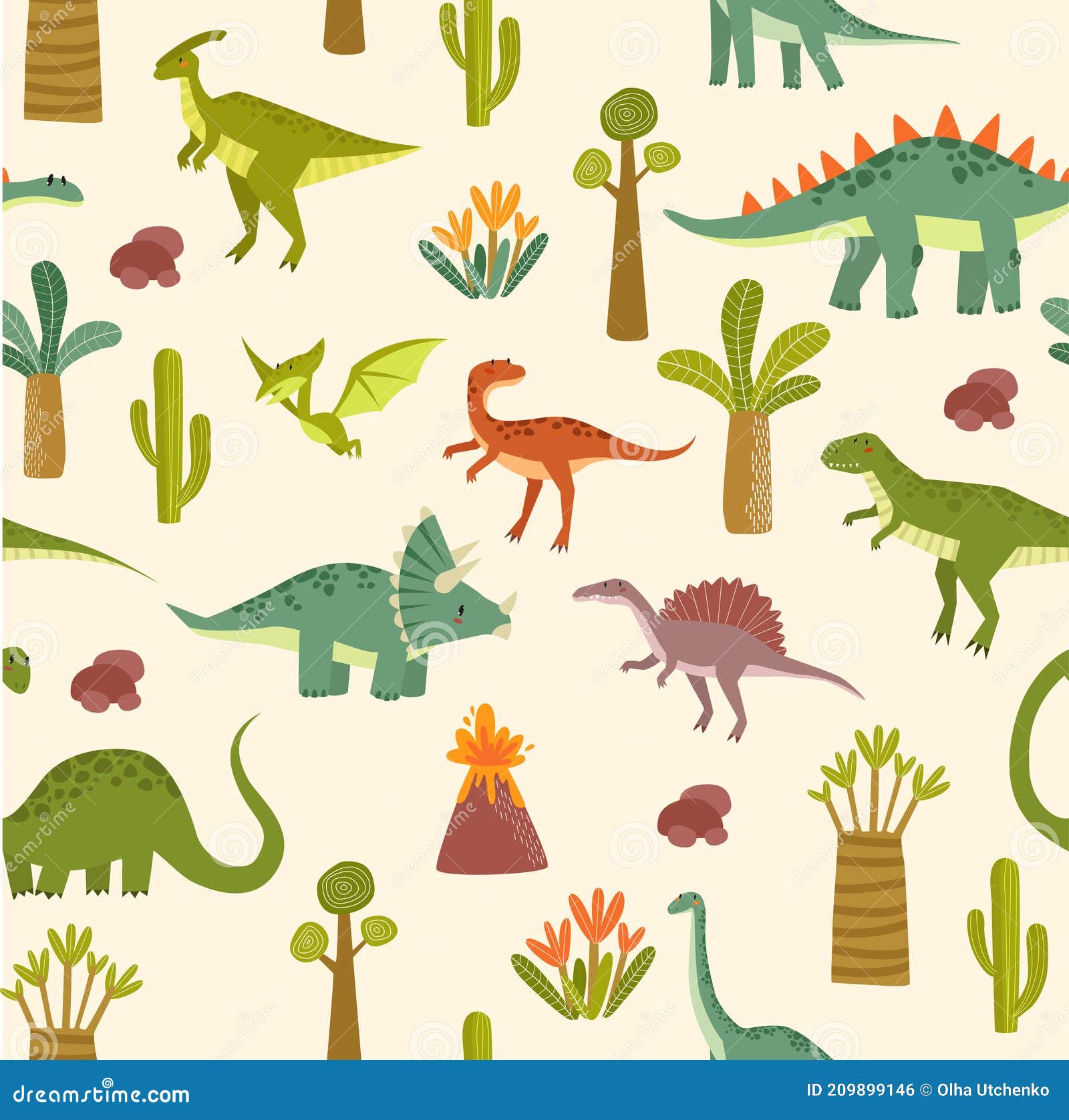 Print. Vector Seamless Background with Dinosaurs. Stock Vector ...