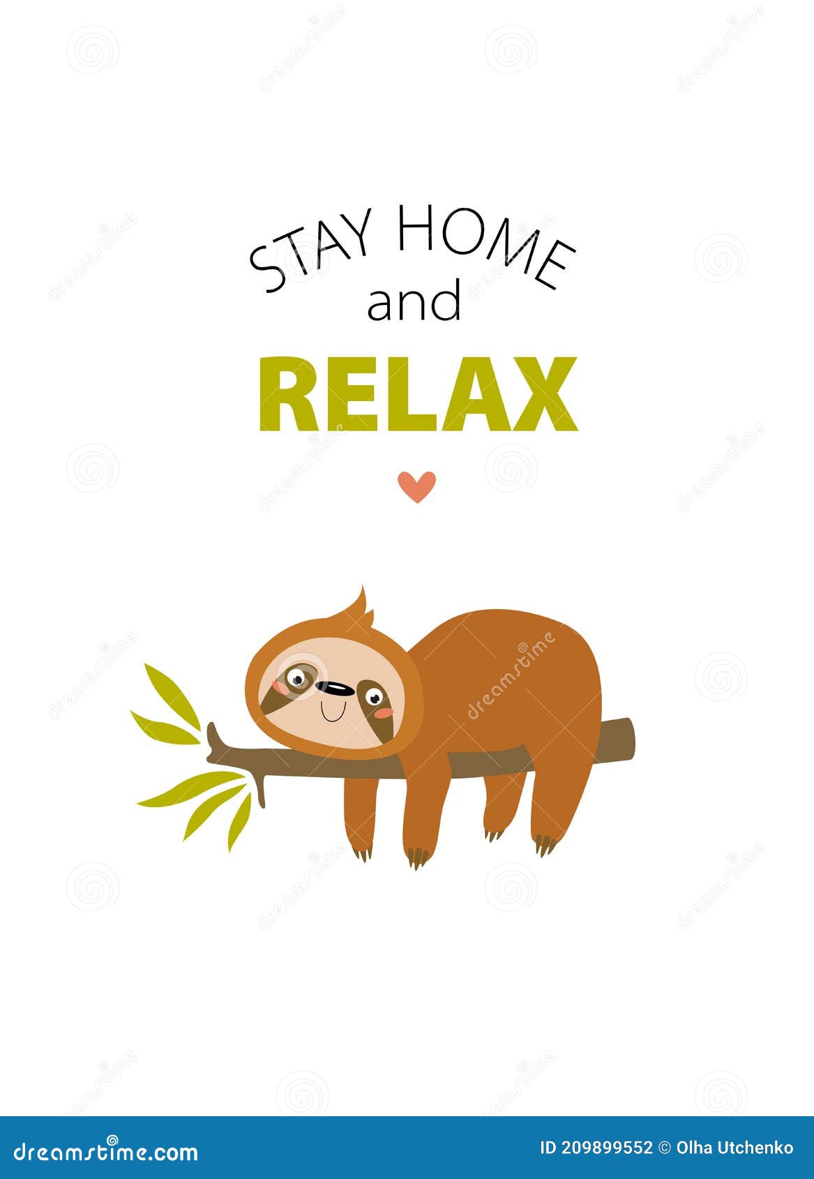 Print. Vector Poster with Cartoon Sloth "stay Home and Relax." Stock ...