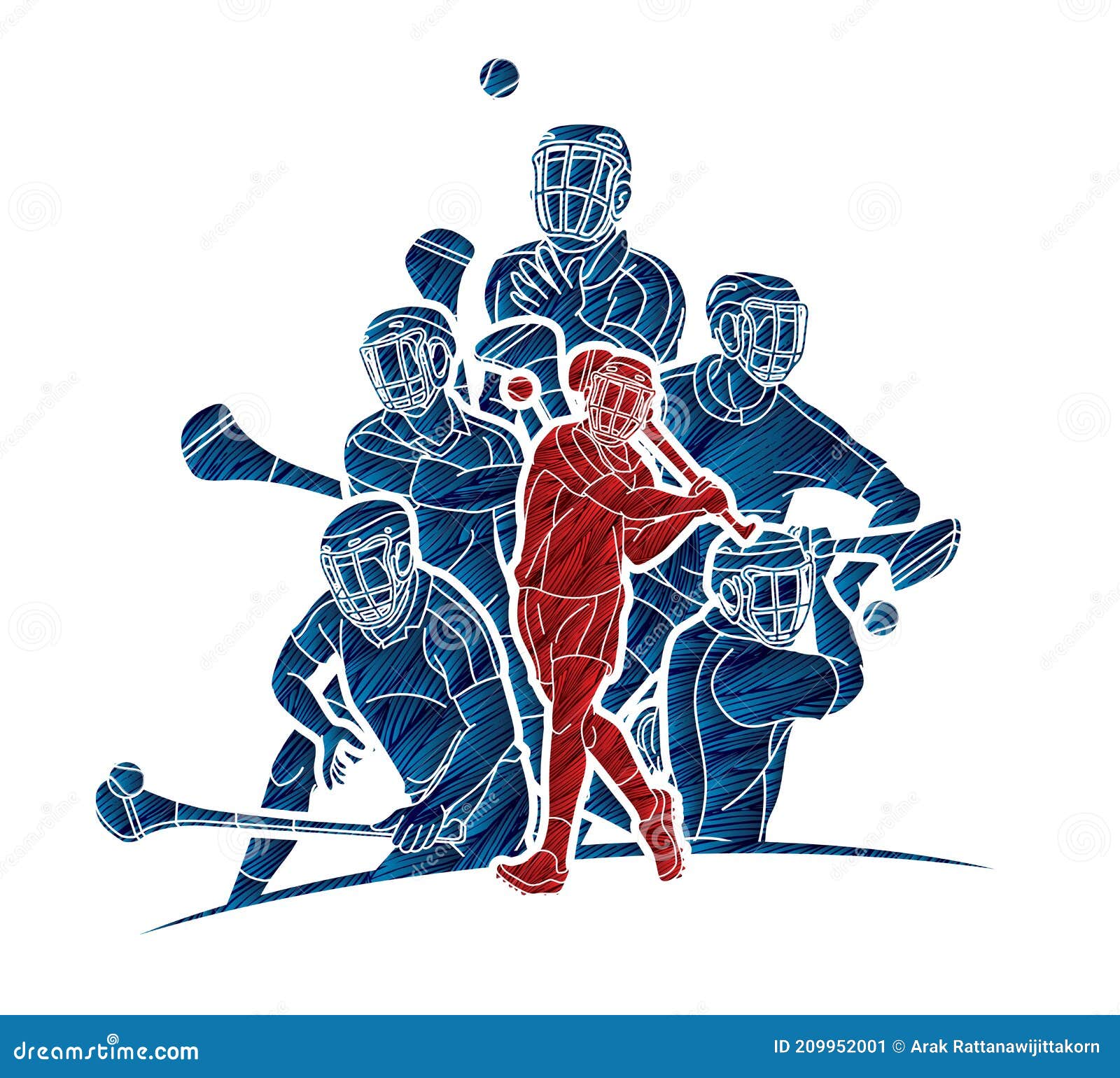 Irish Hurley Sport. Group of Hurling Sport Players Action. Cartoon ...