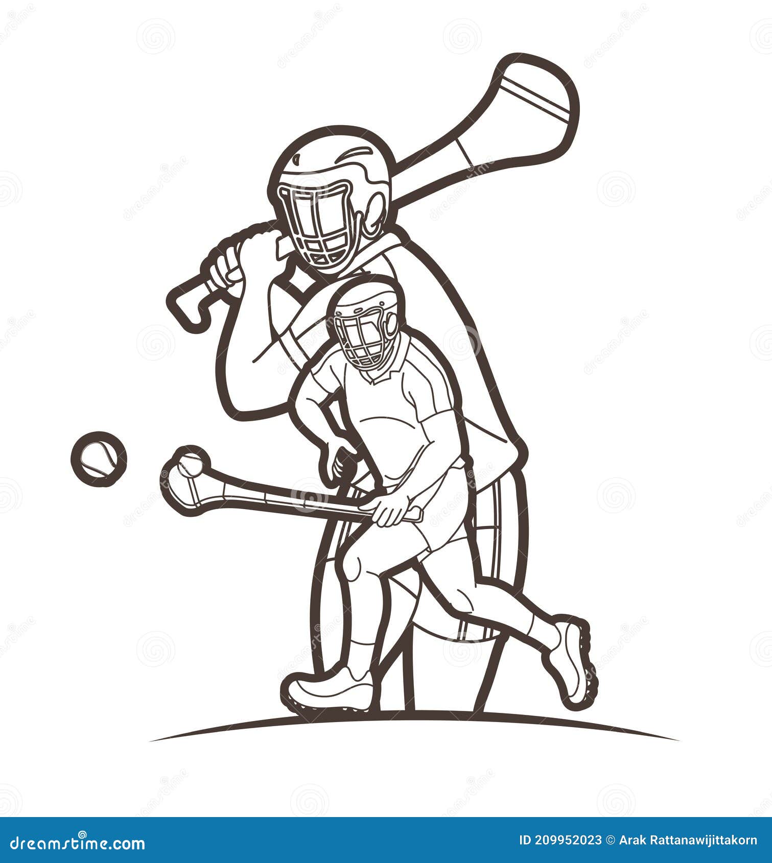 Irish Hurley Sport. Group of Hurling Sport Players Action. Cartoon ...