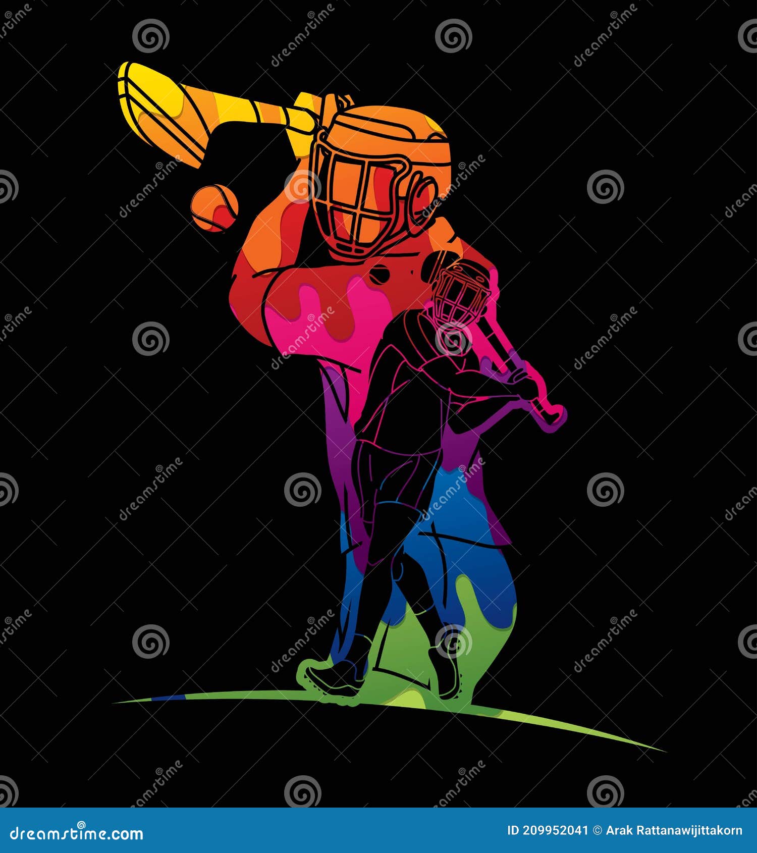 Irish Hurley Sport. Group of Hurling Sport Players Action. Cartoon ...