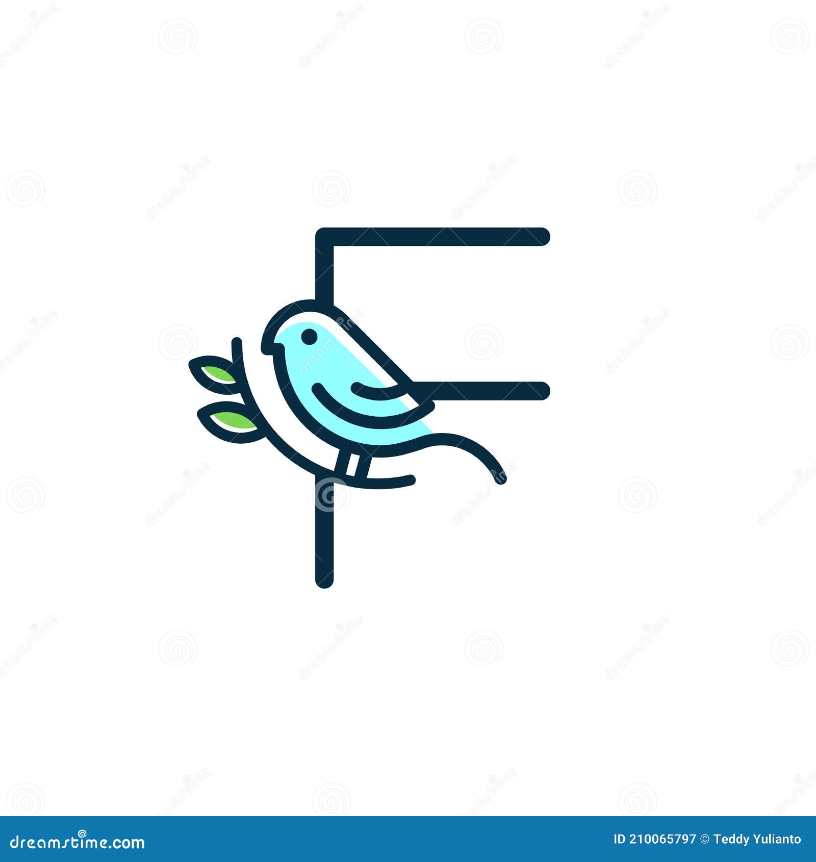 Initial cute blue bird F stock vector. Illustration of freedom - 210065797
