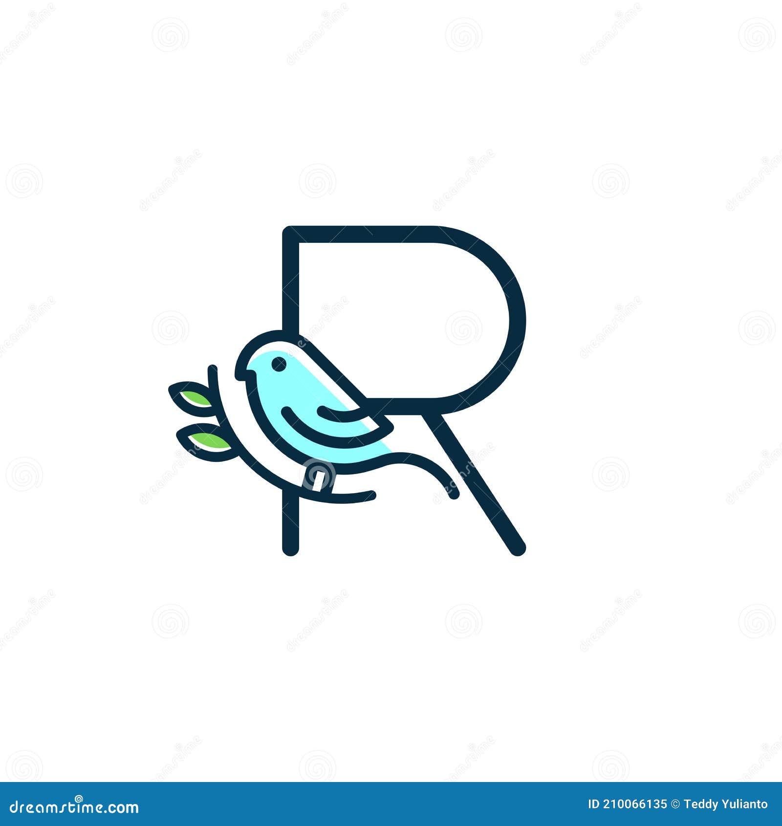 Initial cute blue bird R stock vector. Illustration of business - 210066135