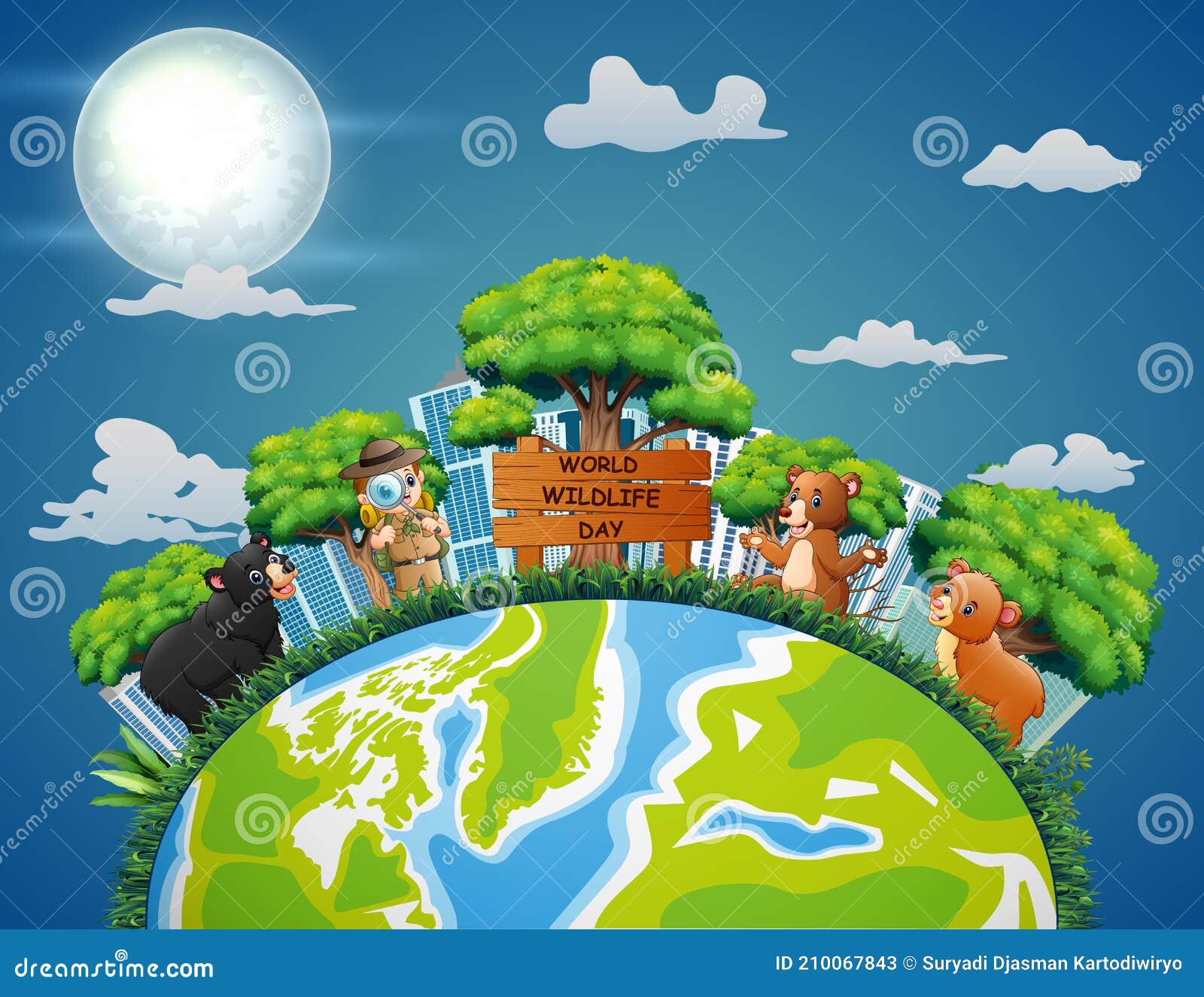 World Wildlife Day Sign with Zookeeper and Bears on Cityscape Stock ...