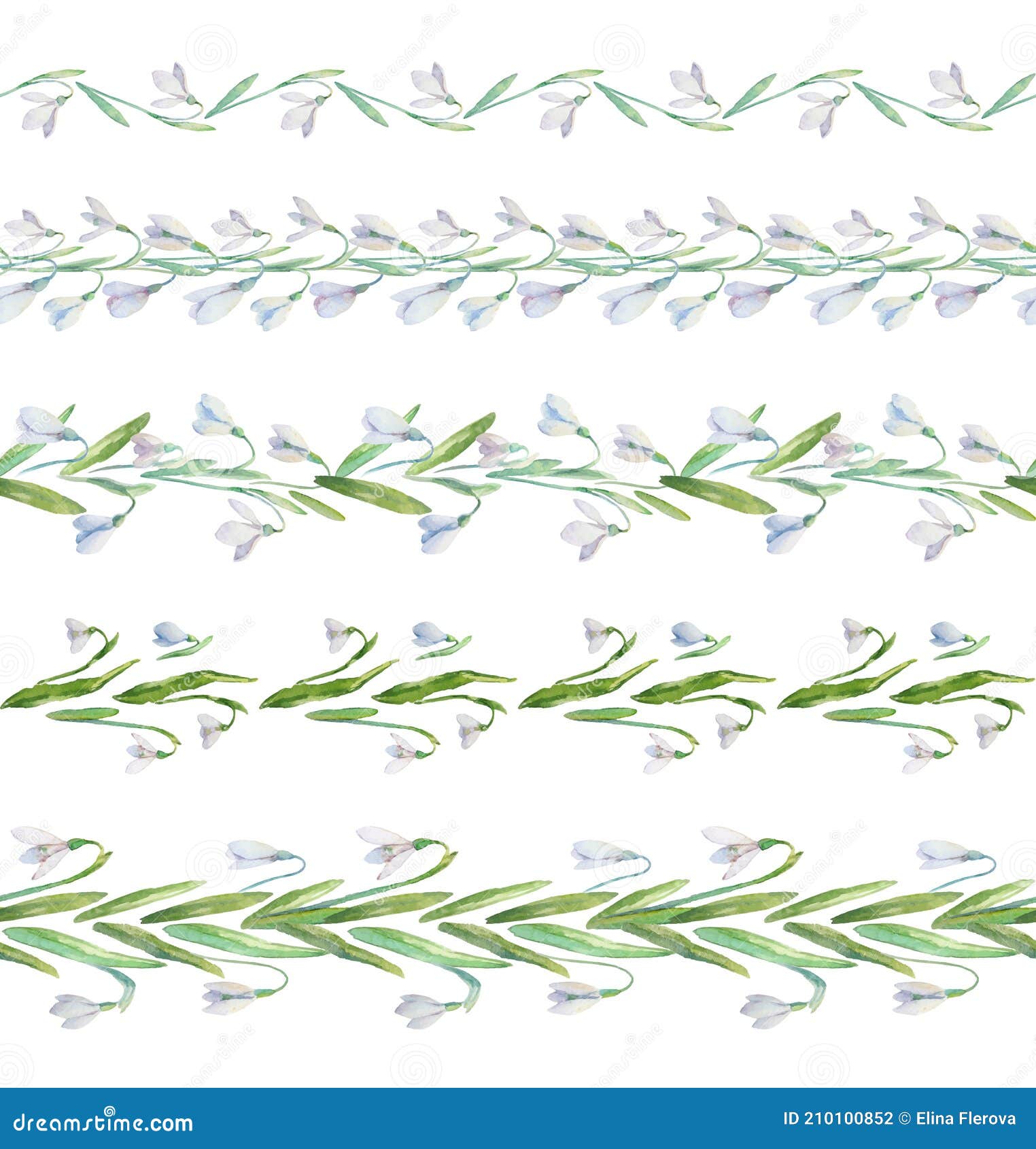 Collection of the Floral Watercolor Seamless Border. Set of Cute Retro ...