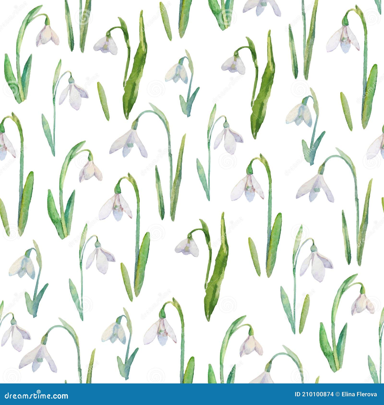 Vector Seamless Pattern with Watercolor Snowdrops. a Repeating ...