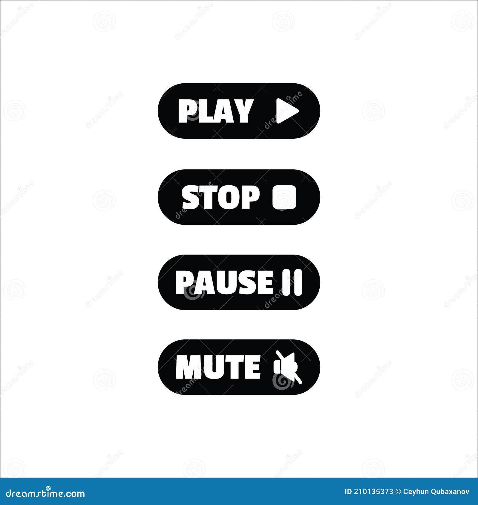 Play, Stop, Pause and Mute Buttons Vector EPS 10 Solid Icons Stock ...