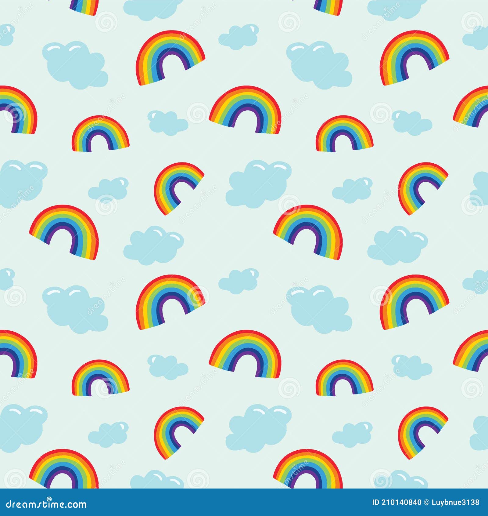 Colorful Rainbow and Clouds Repeating Seamless Pattern. Stock Vector ...