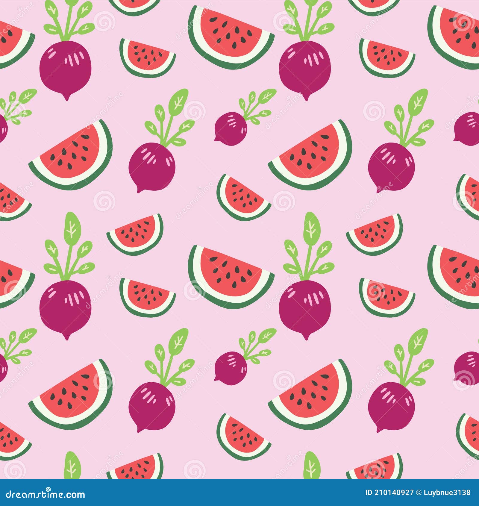 Watermelon and Radish Seamless Pattern. Vector Illustration of ...