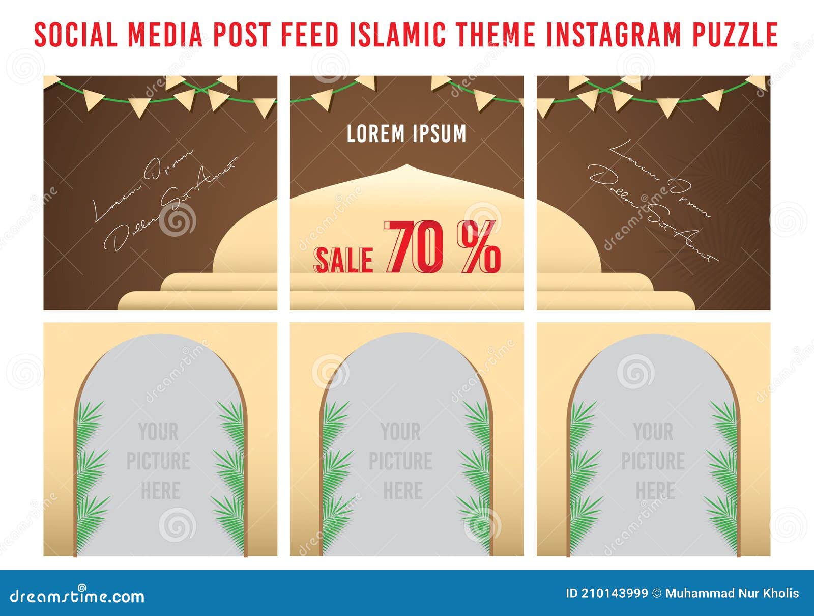 Islamic Theme Social Media Post Feed Template Stock Vector ...