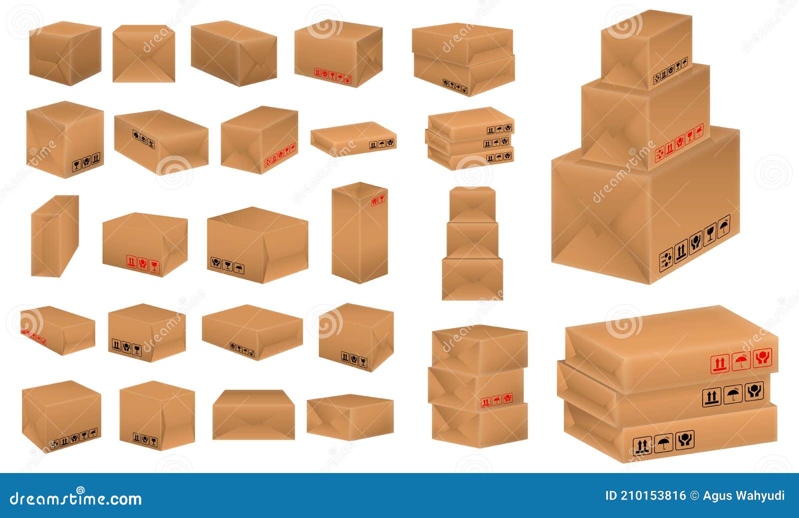 Set of Cardboard Box Mockup or Realistic Various Cardboard Boxes or ...