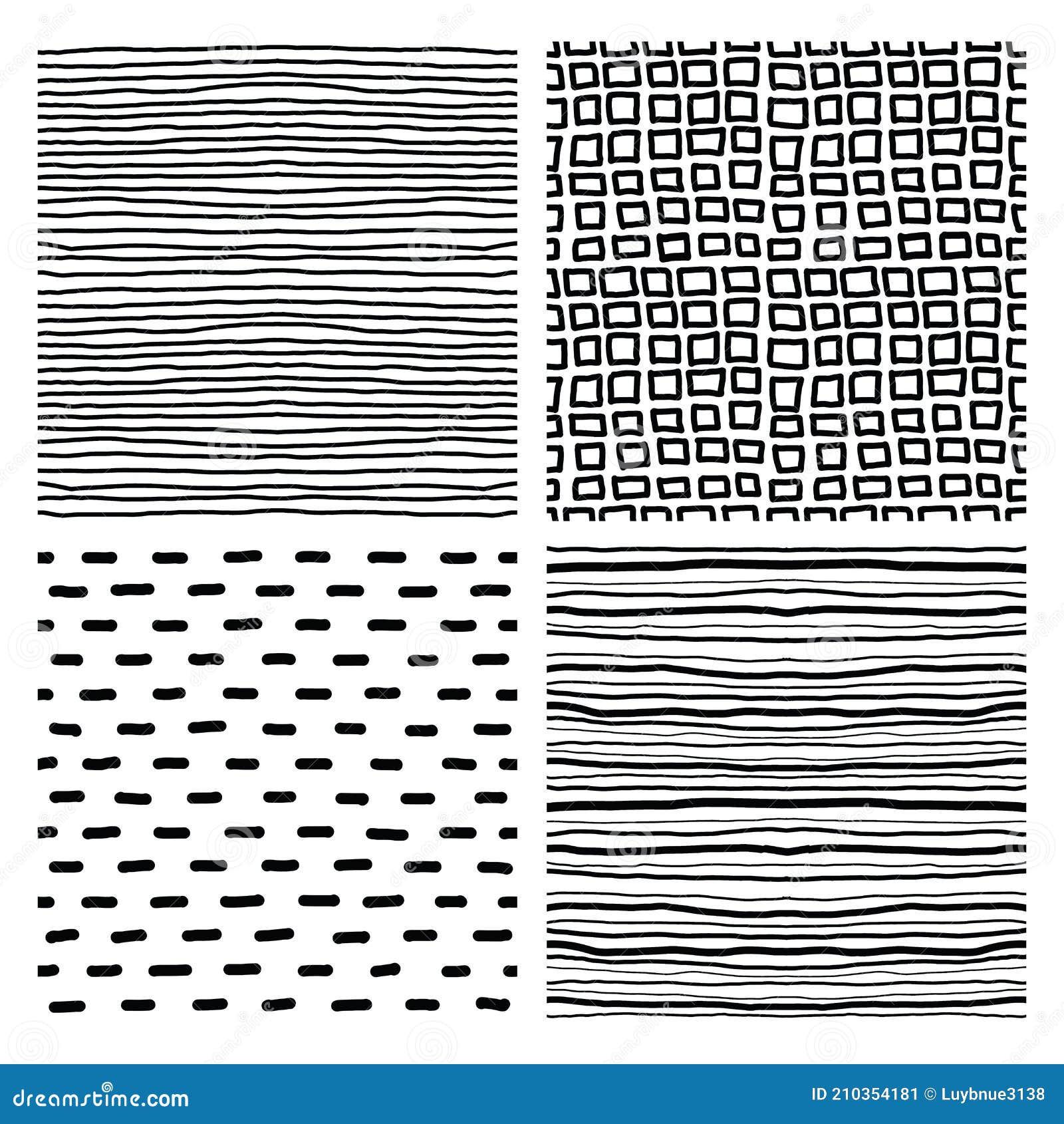Vector Set of 4 Digital Hand Drawn Line Drawing Seamless Pattern. Stock ...