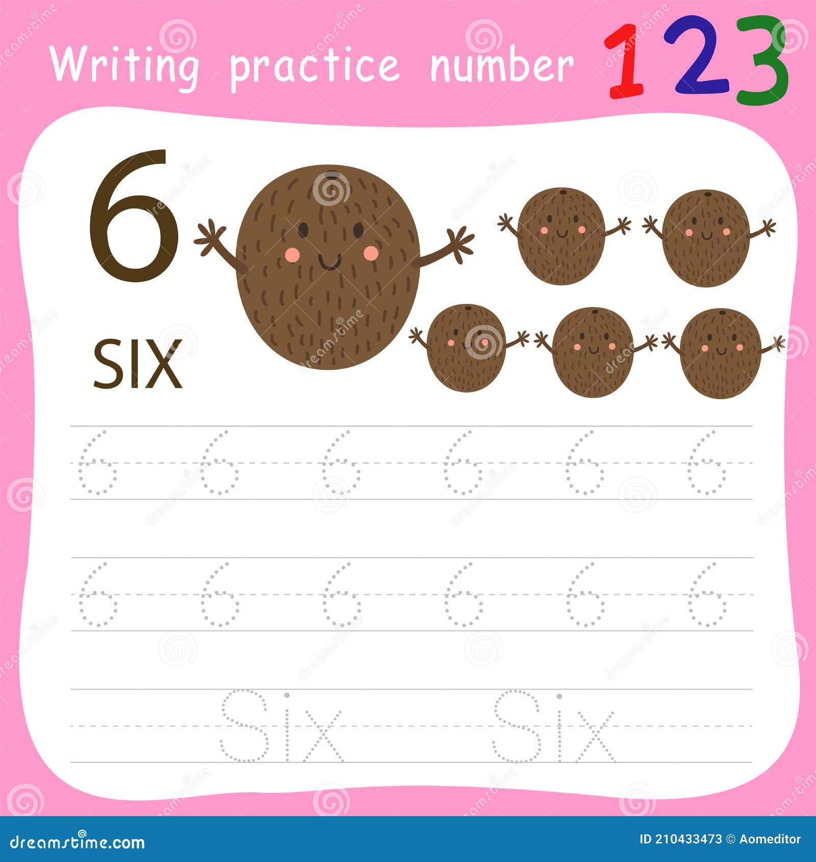 Worksheet Writing Practice Number Six Stock Vector - Illustration of ...