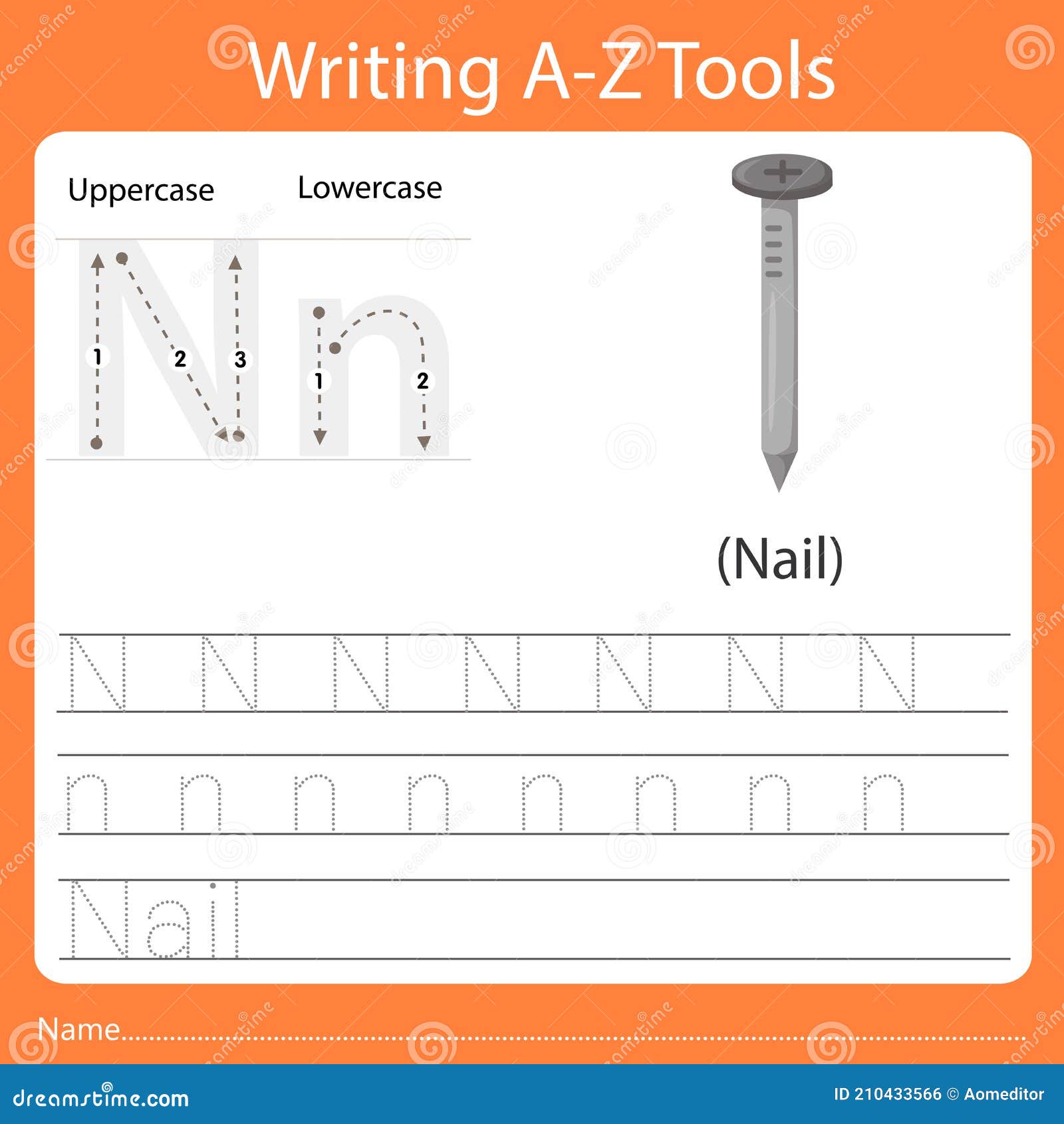 Illustrator of Writing a-z Tools N is Nail Stock Vector - Illustration ...