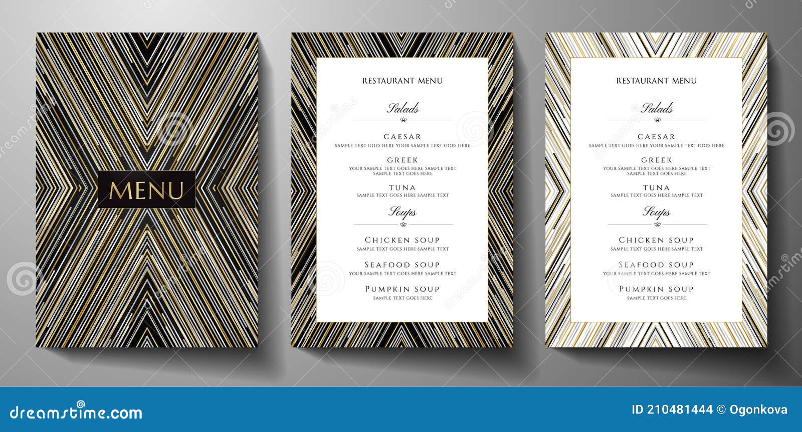 PrintDesign Restaurant Menu Template with Gold, Black, Silver Glitch ...