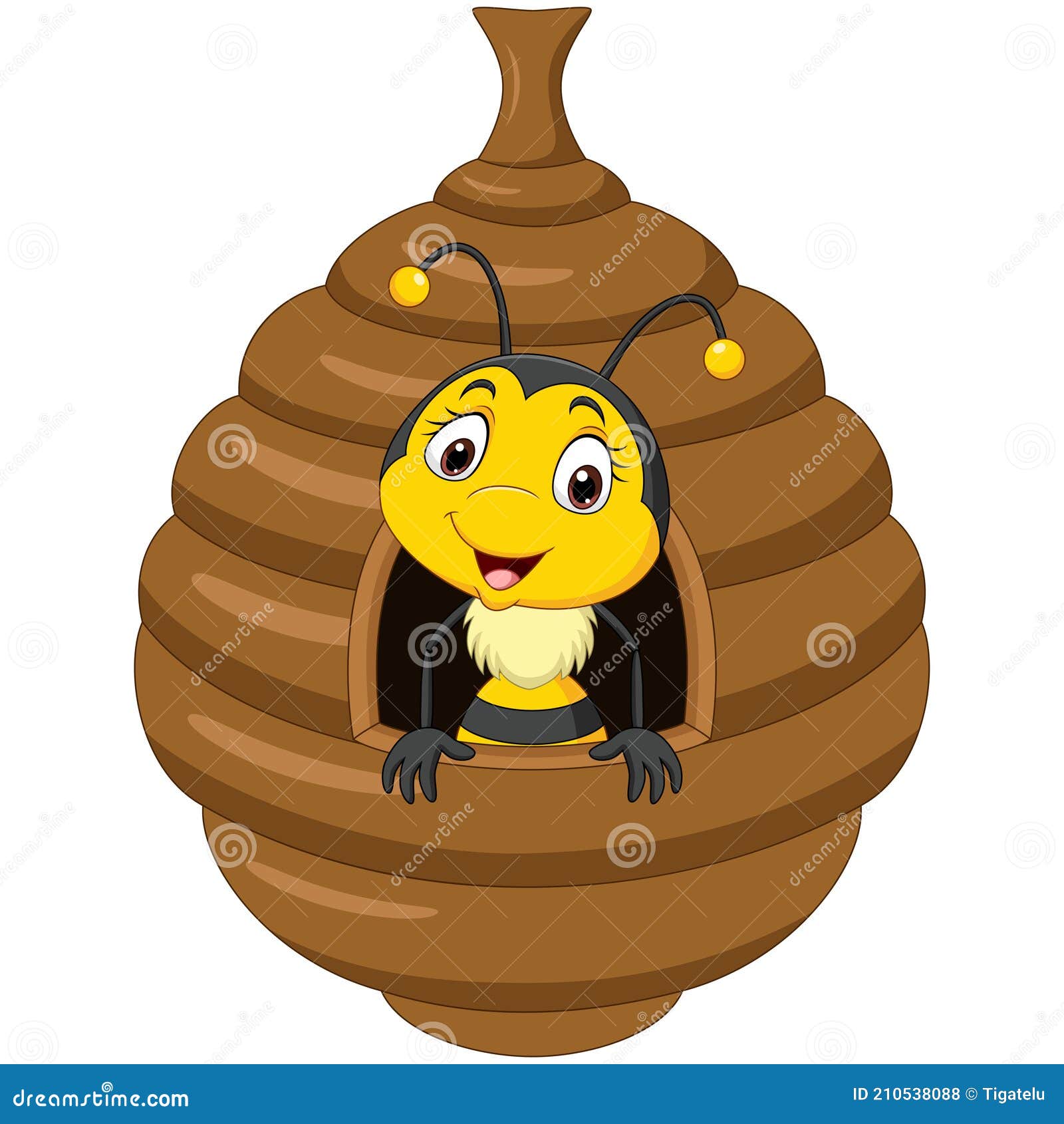 Cartoon Cute Little Bee Inside Beehive Stock Vector - Illustration of ...
