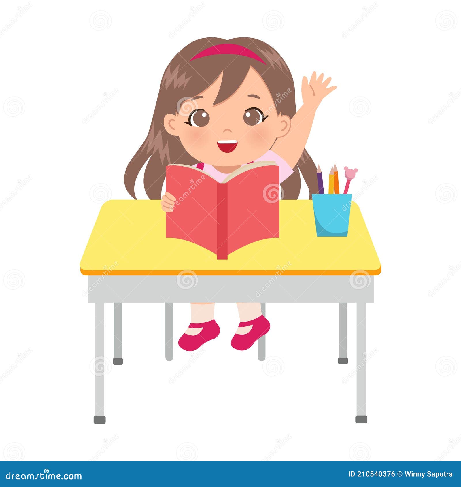 Cute Girl Raising Her Hand in Class To Answer a Question. Smart Kid ...