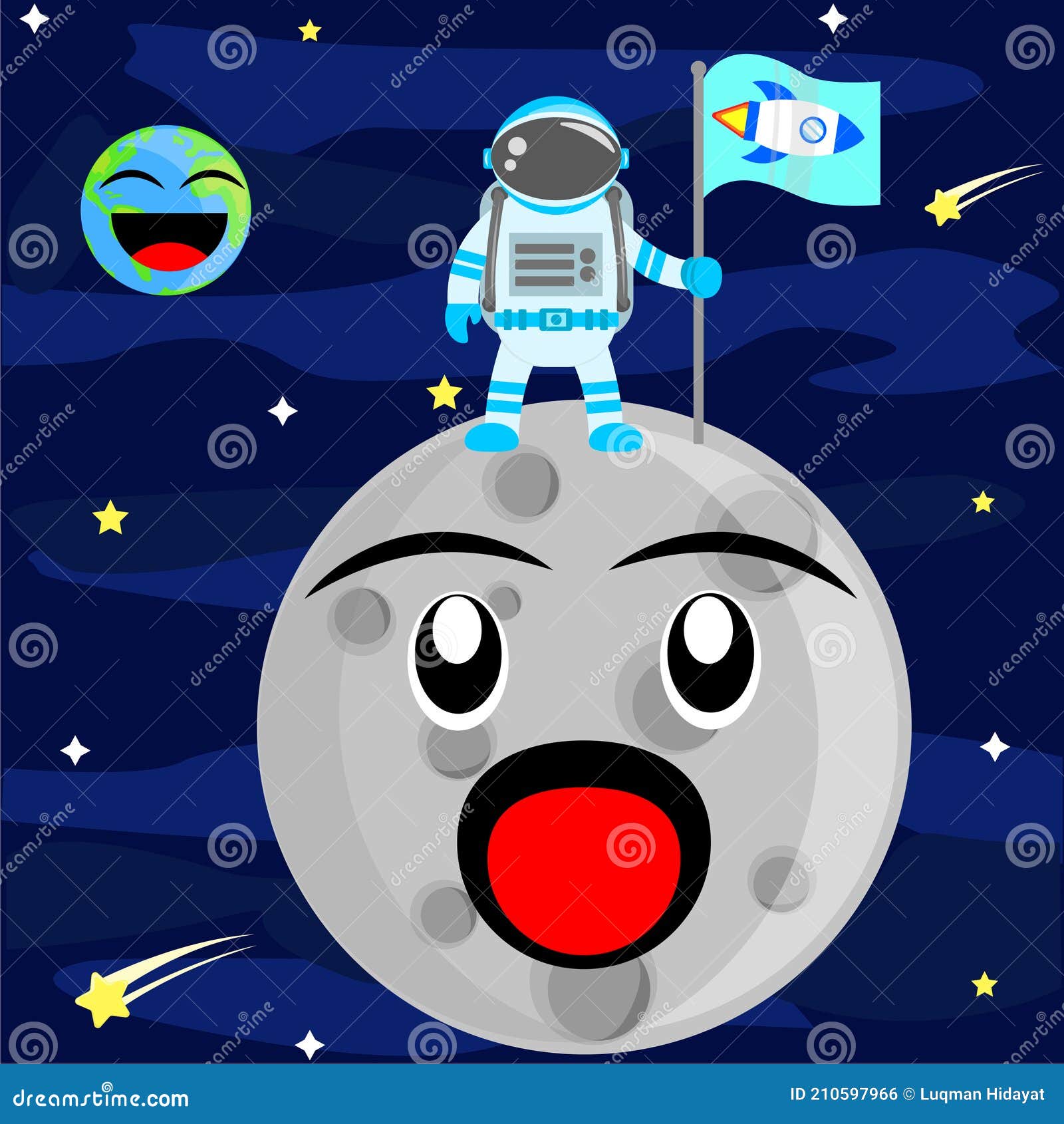 Cartoon Character of Astronaut Lands on the Moon Stock Vector ...