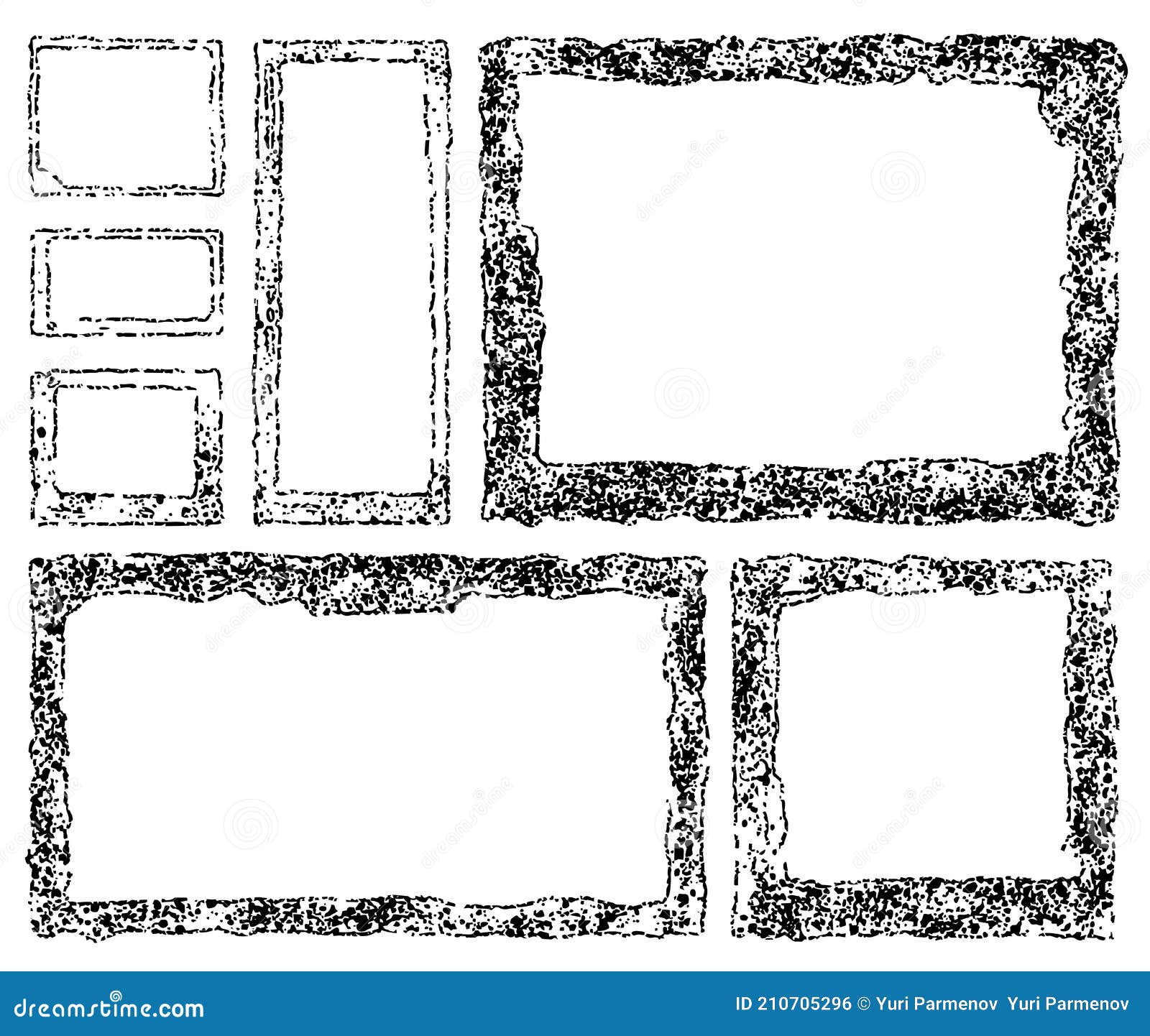 Set Of Grunge Square Frames. Empty Border Background. Hand Draws Black ...