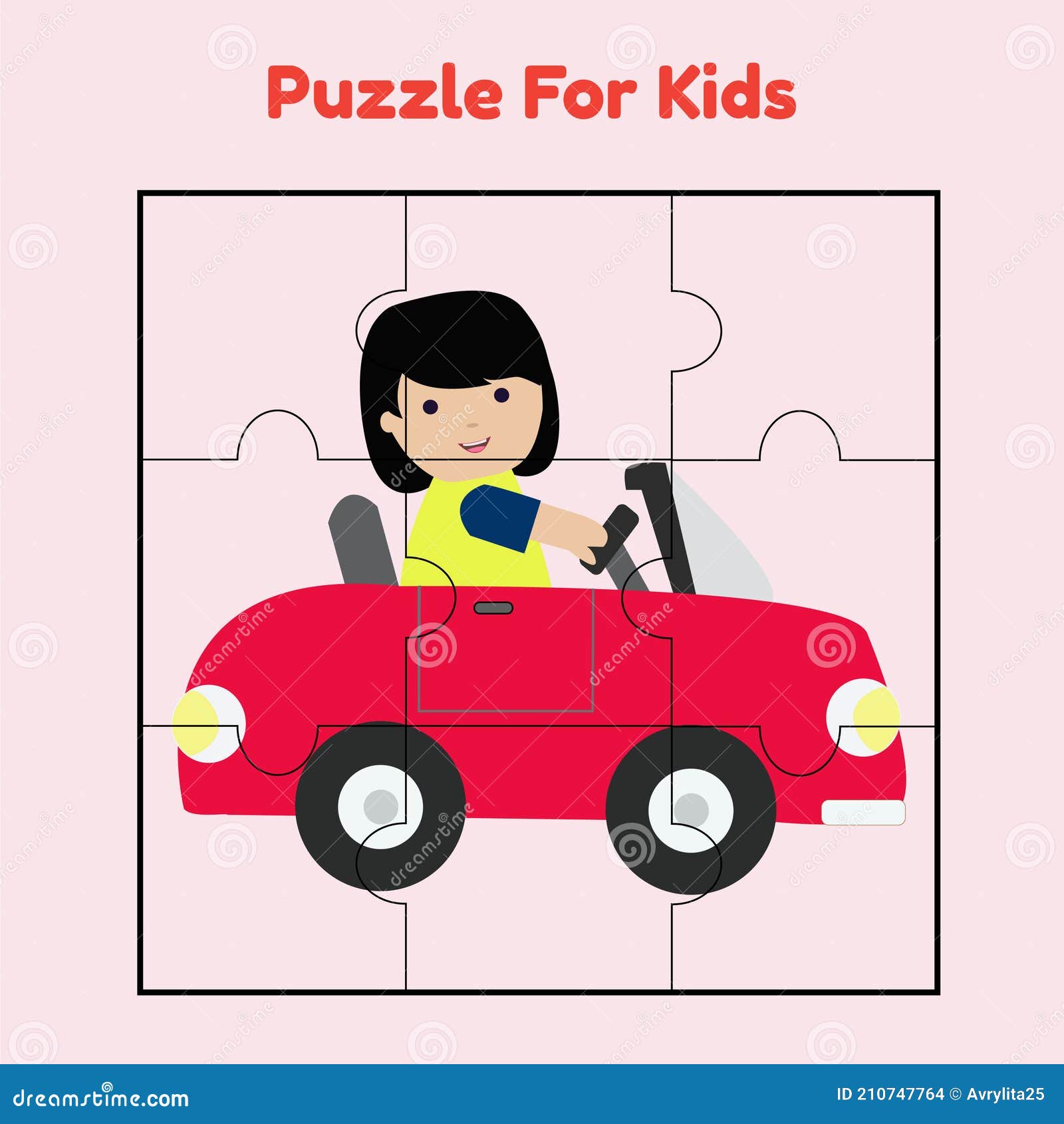Puzzle Jigsaw Game for Kids Girl Driving Car Stock Vector ...