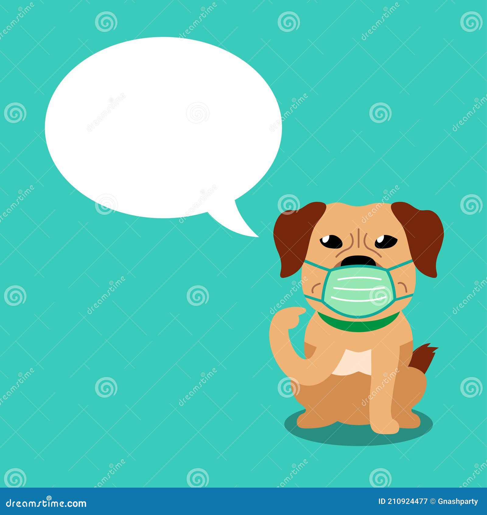 Cartoon Character Dog Wearing Protective Face Mask with Speech Bubble ...