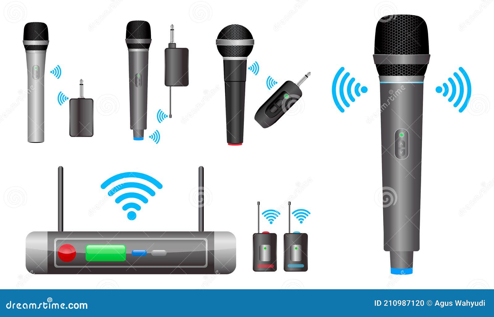 Set Of Realistic Wireless Microphone Or Microphone Transmitter Receiver ...