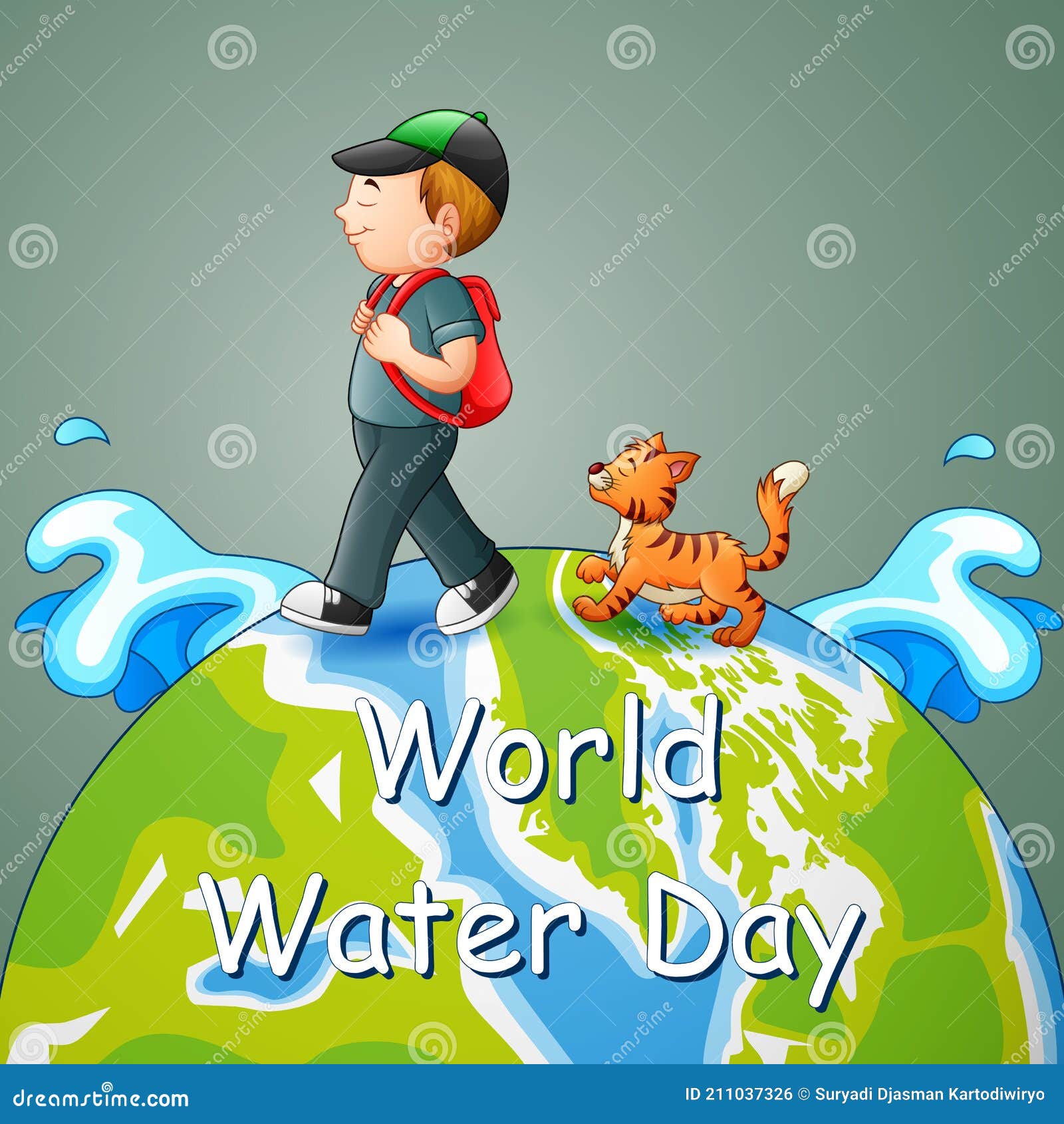 World Water Day Design with a Boy Walking on Earth Stock Vector ...