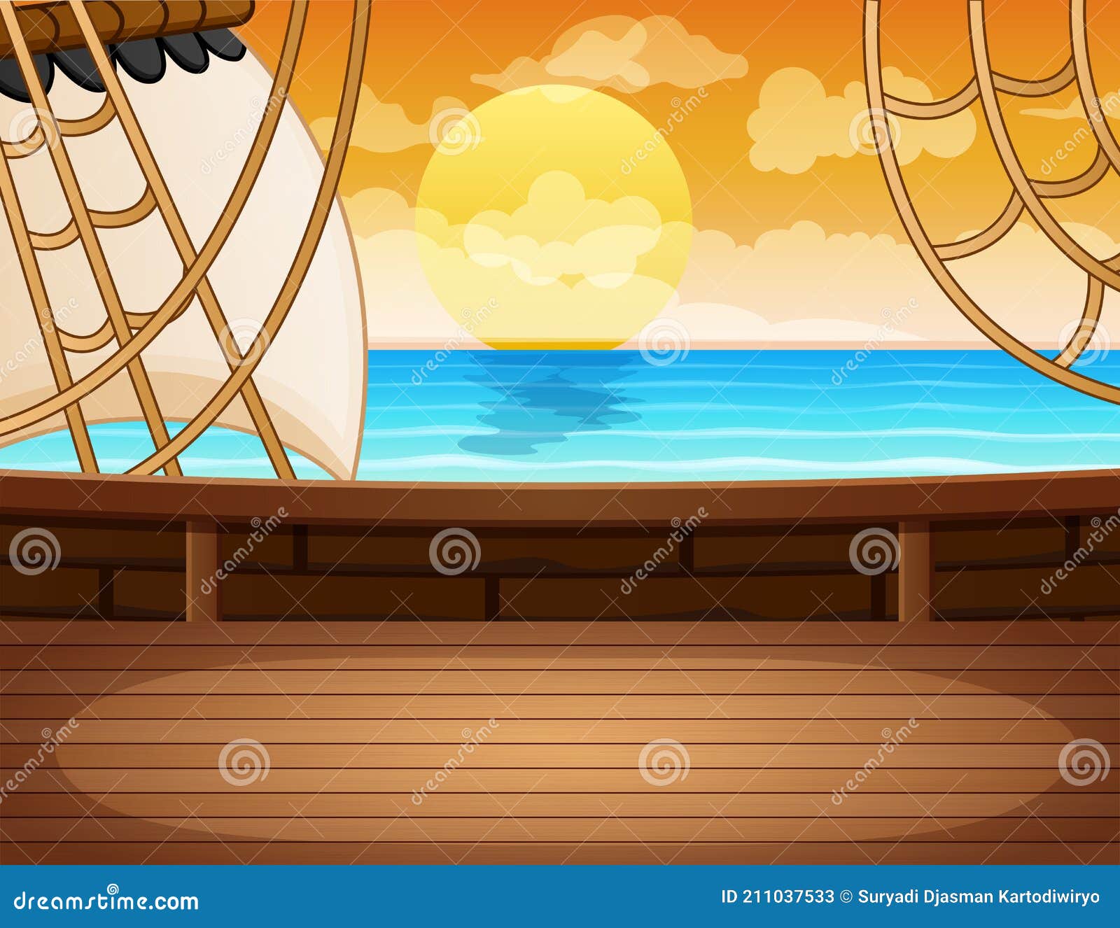 Seascape View From The Pirate Ship Wooden Deck Cartoon Vector ...
