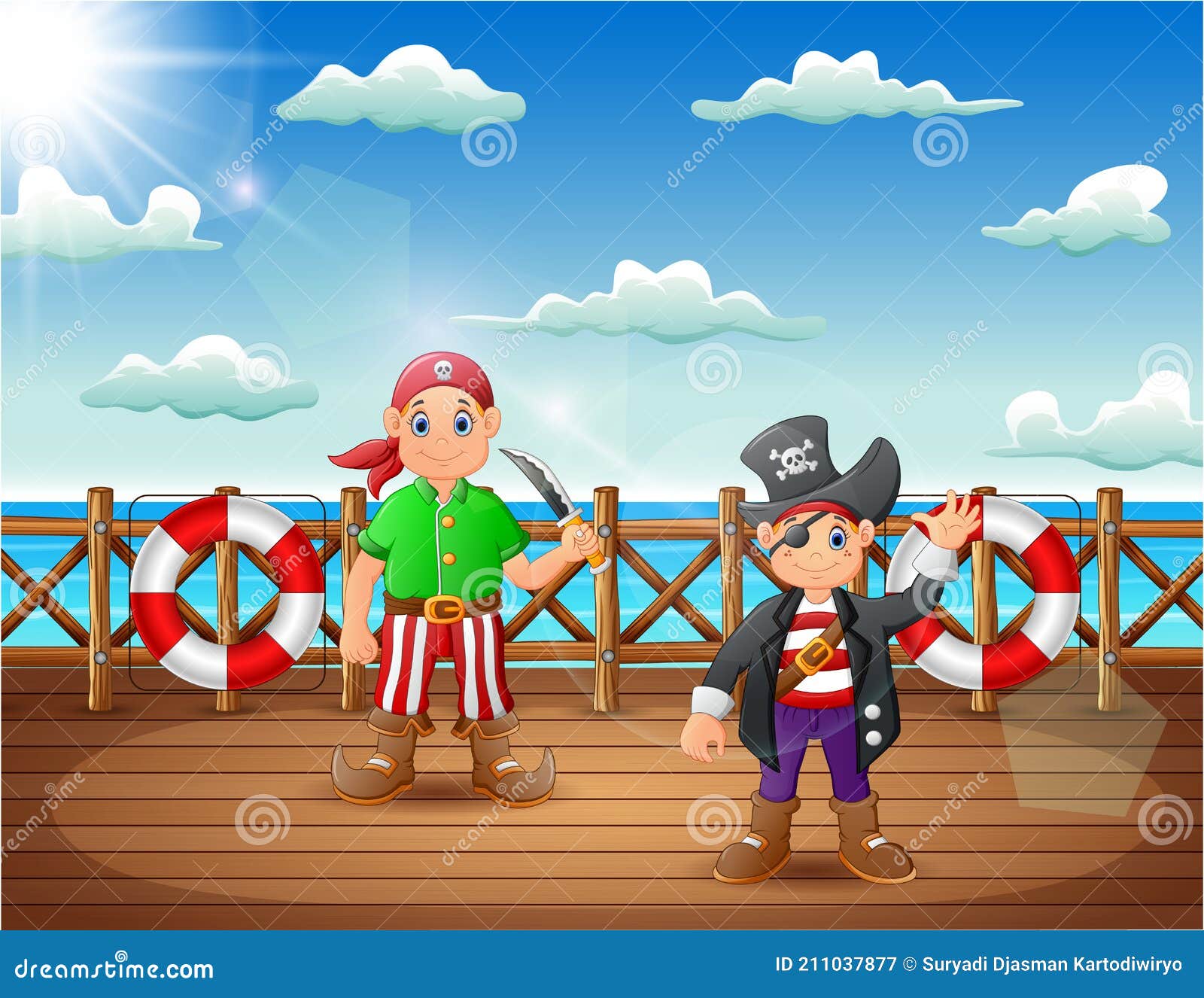 Cartoon Pirate Man on a Decks of a Ship Stock Vector - Illustration of ...