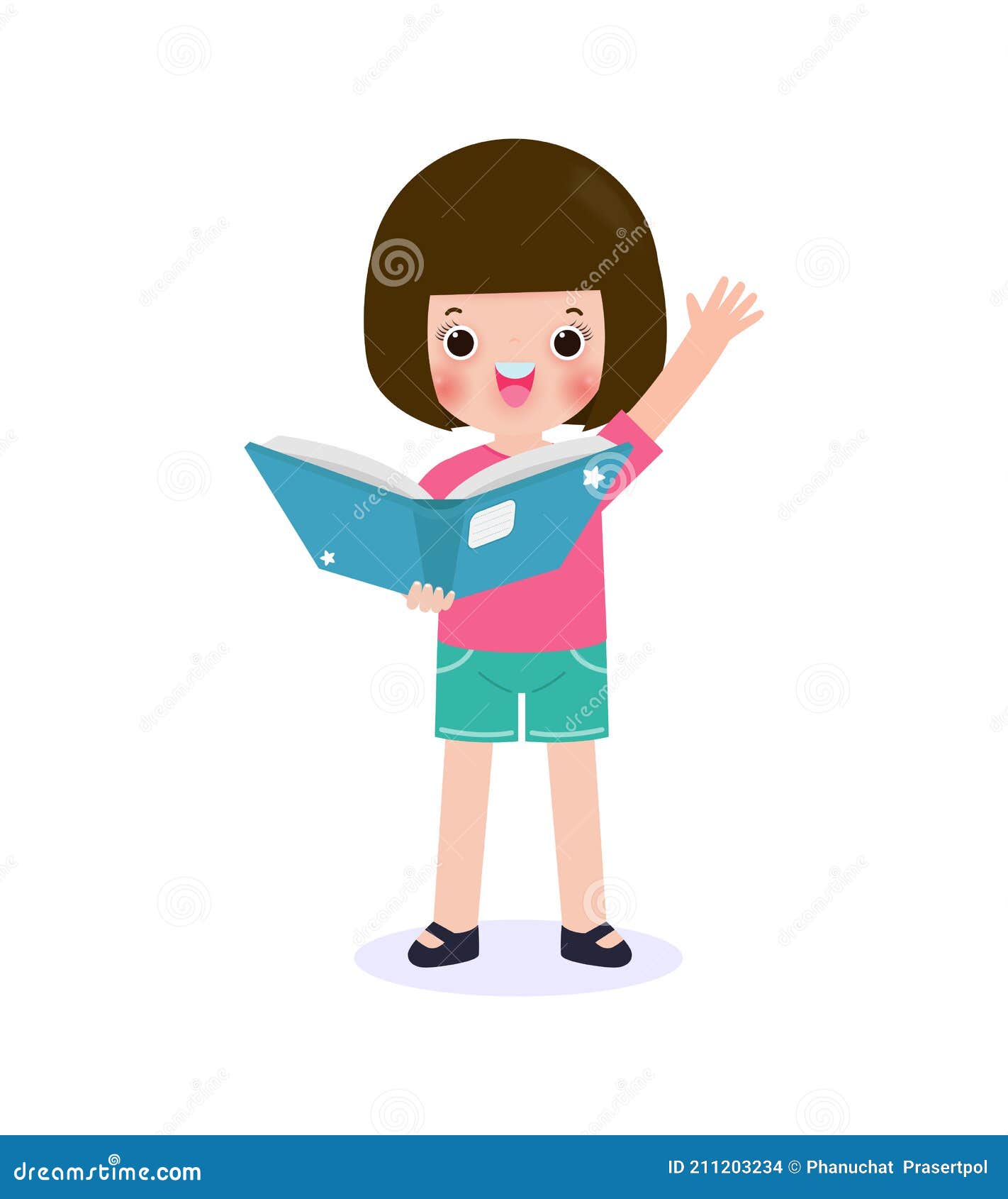 Cute Little School Kid Standing and Reading a Book, Happy Pupil Reading ...