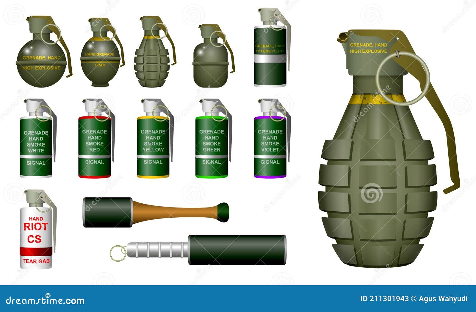 Set of Realistic Hand Grenade or Hand Smoke Grenade or Hand Riot Tear ...