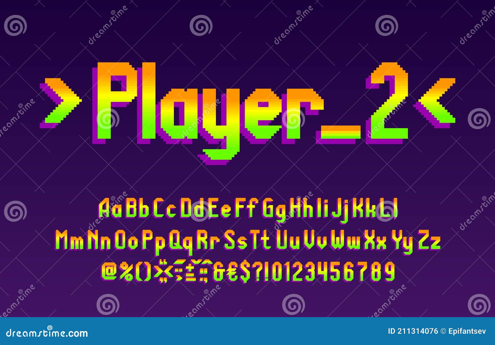 Player 2 Alphabet Font. Digital Pixel Letters, Numbers and Punctuations ...