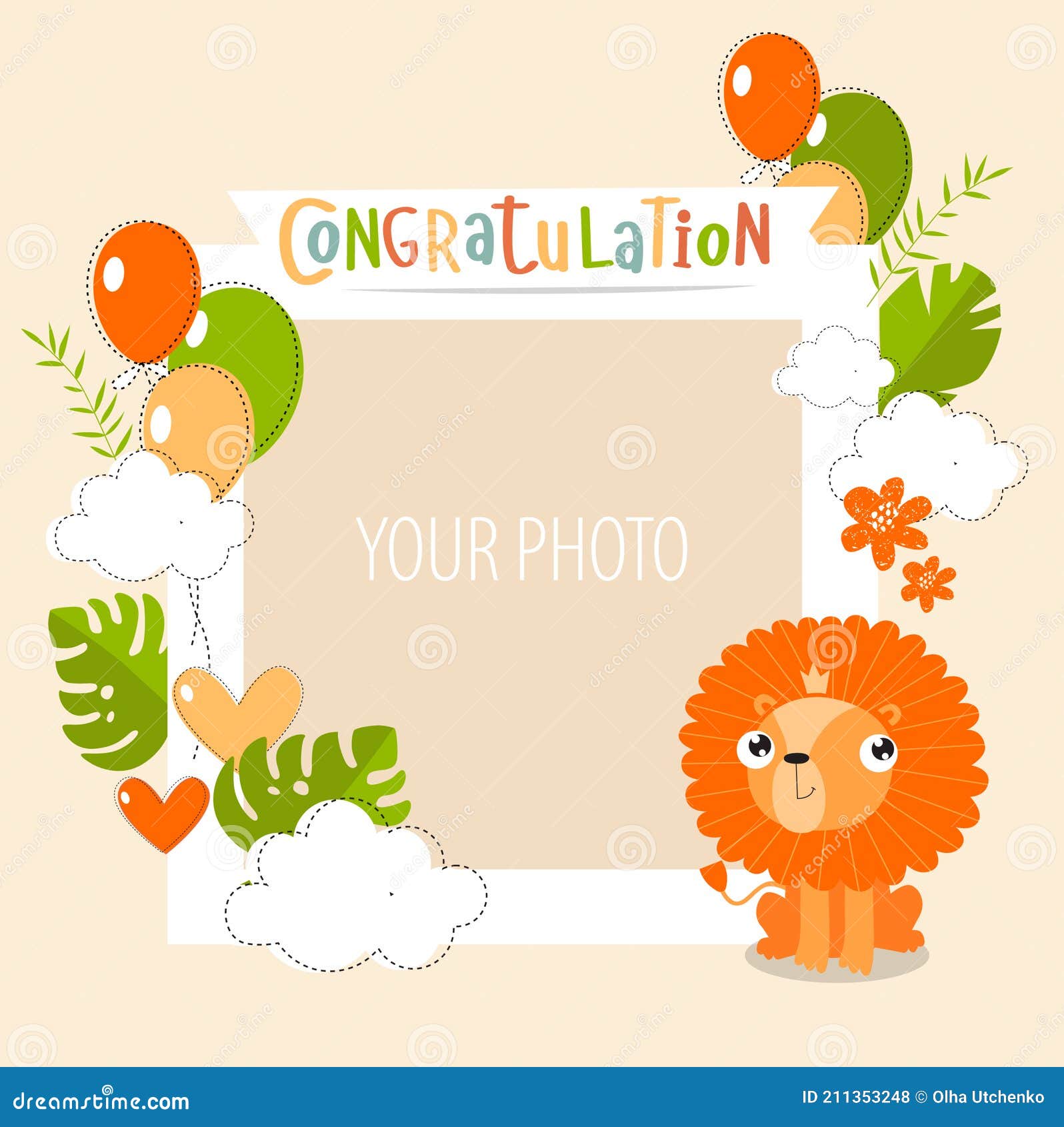 Print. Vector Frame for a Photo with a Nice Cartoon Lion and Phrase ...