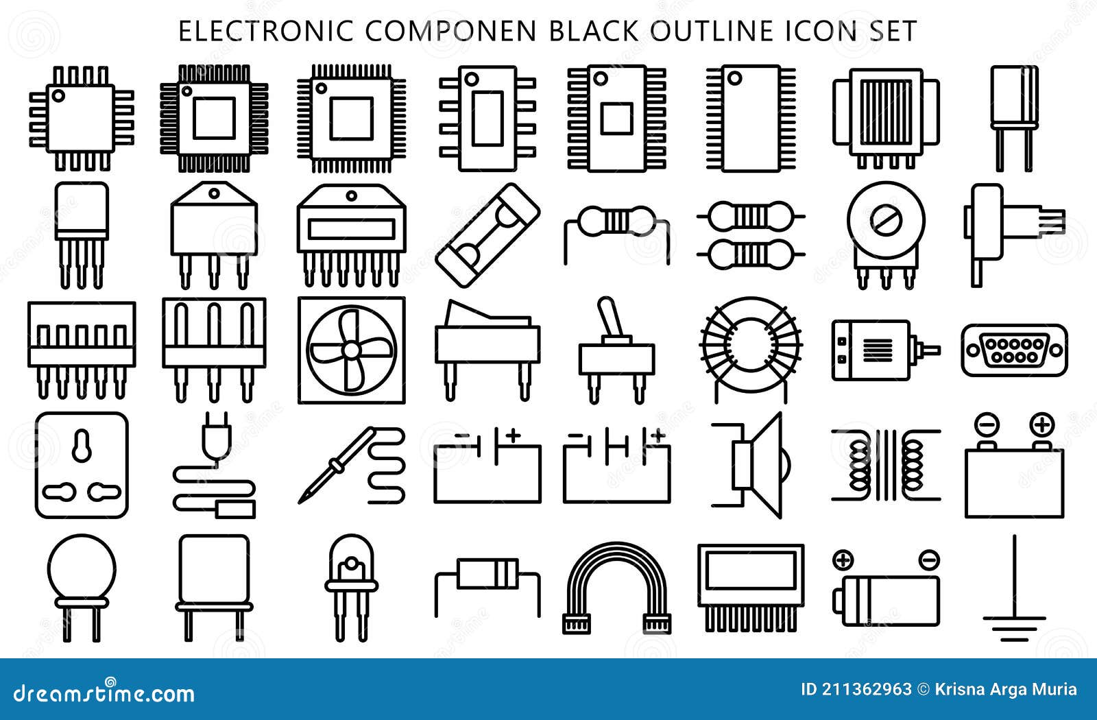 Most Used Black Outline Electronic and Electrics Icons Stock Vector ...
