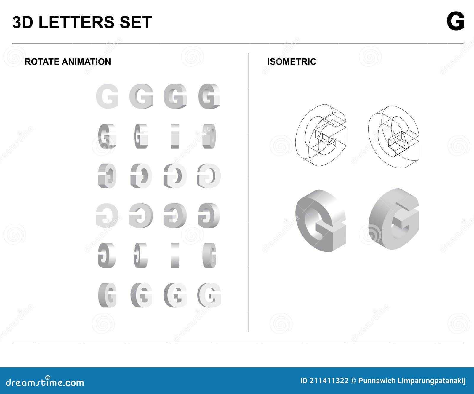 3d G Alphabet Letters Set Animate Isometric Wireframe Vector Stock ...